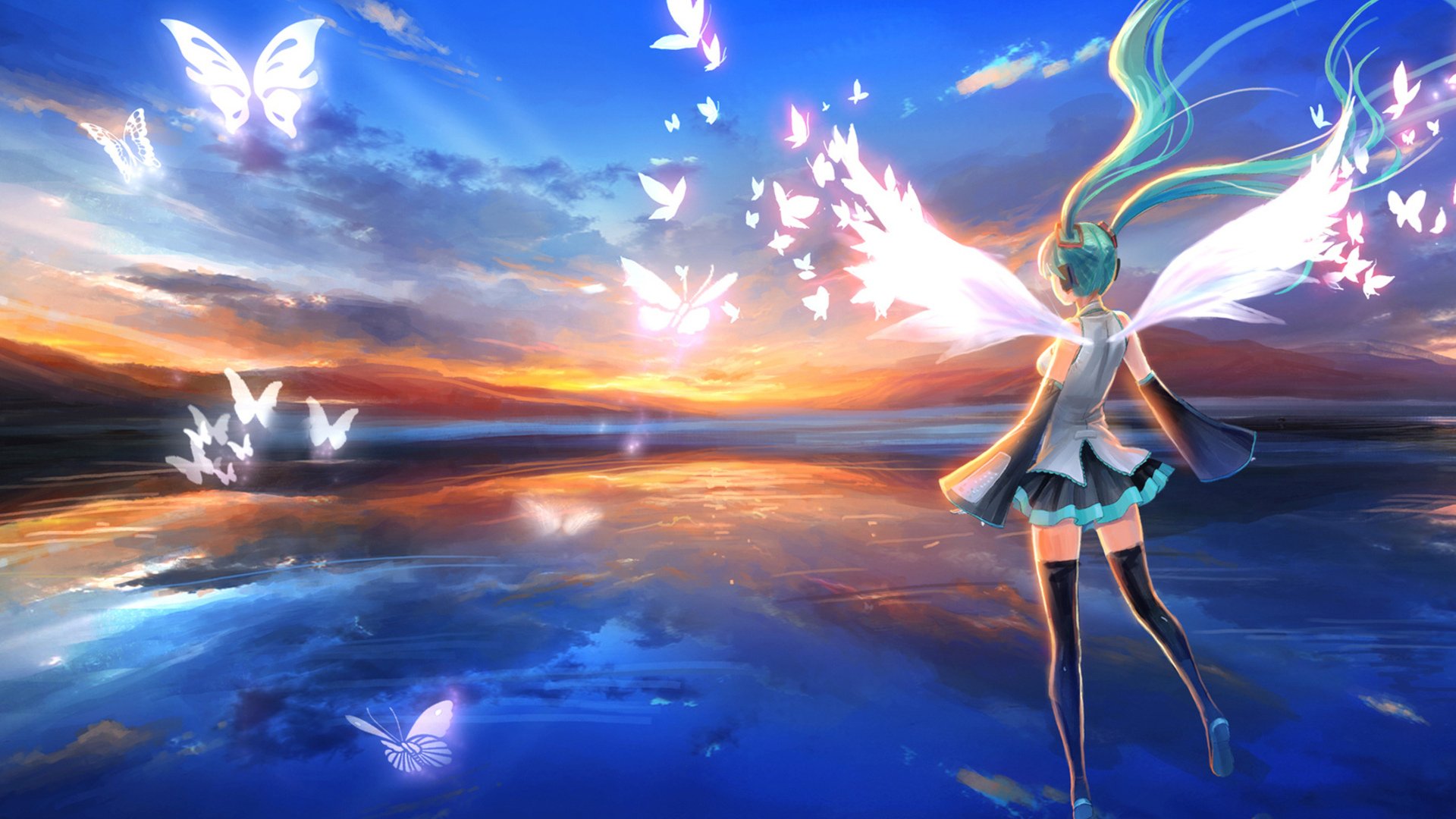 Fantasy Wings: Hatsune Miku HD Wallpaper Under a Dreamy Sky | 1920x1080 ...