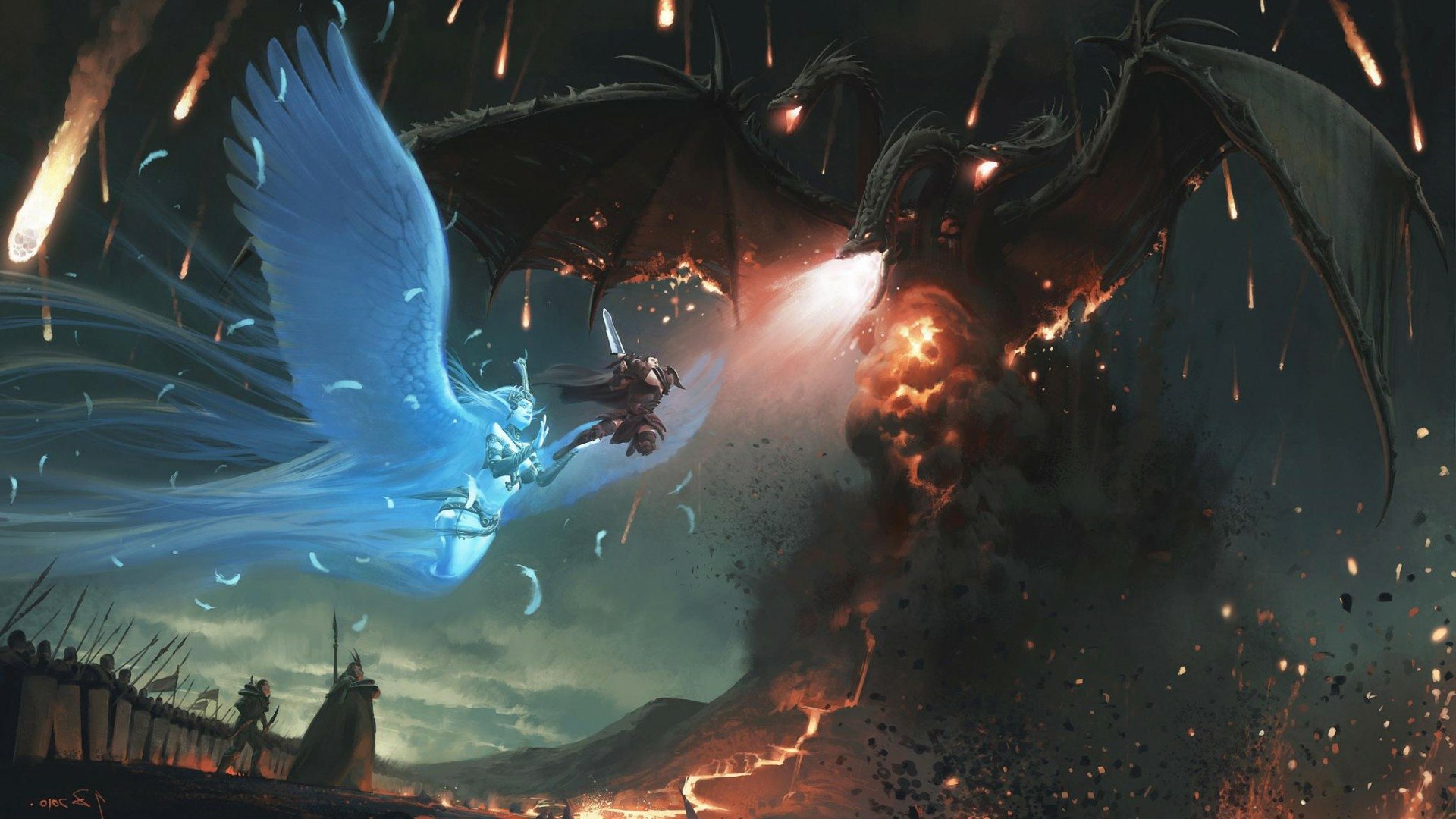Epic Fantasy Battle: Sky Warriors Clash in HD | 1920x1080 | Wallpaper Abyss