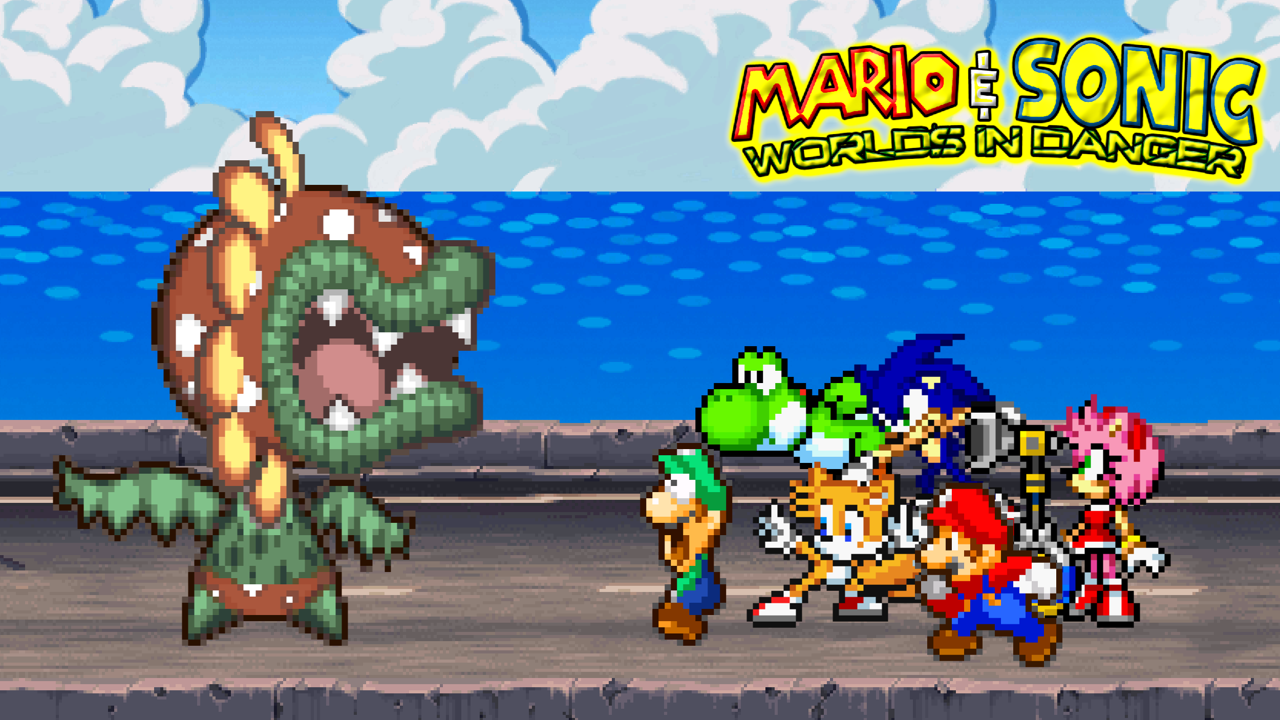 Mario and Sonic Crossover HD Wallpaper - Epic Petey Piranha Encounter