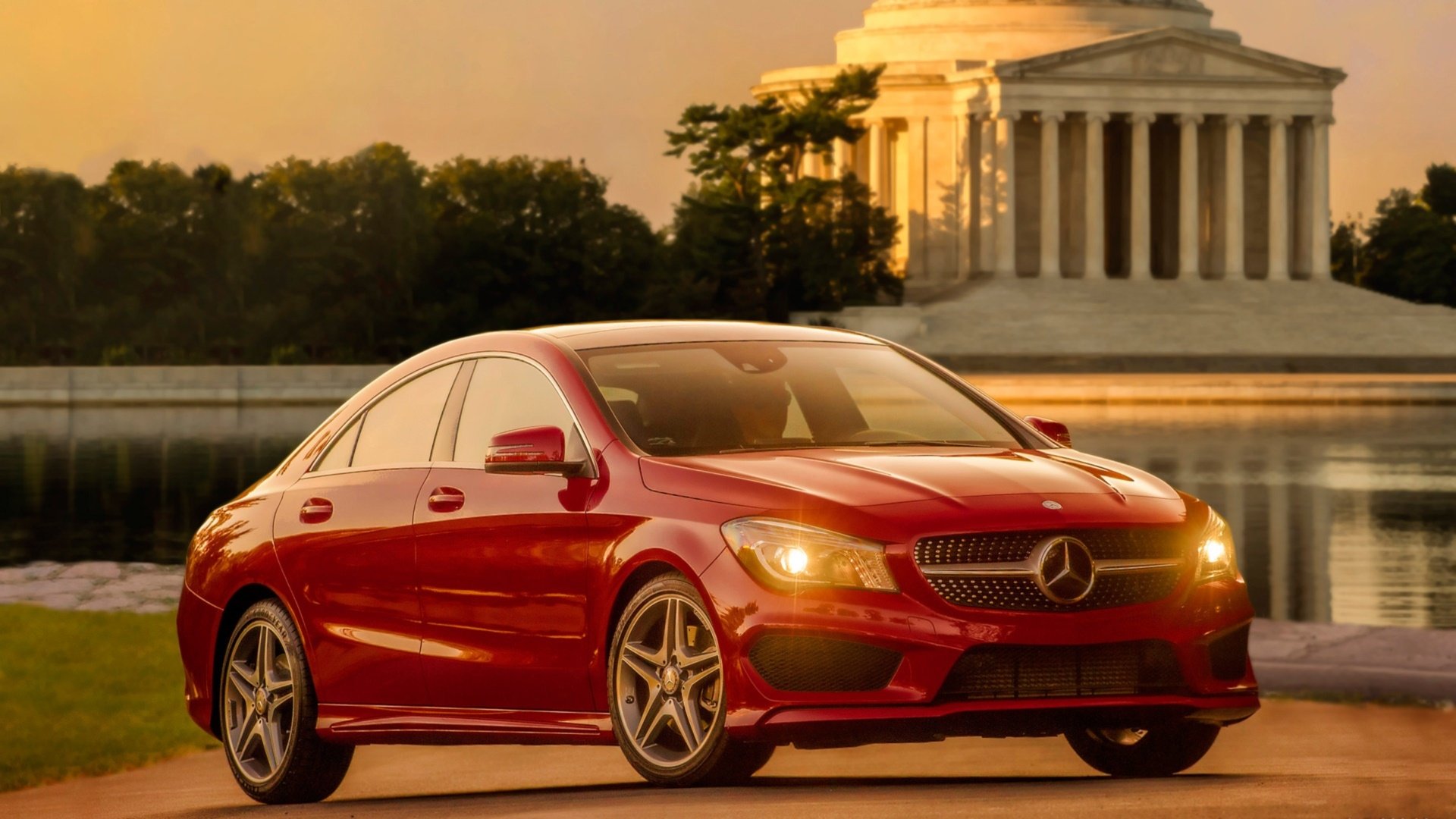 Crimson Mercedes-Benz CLA-Class — Waterfront HD Wallpaper
