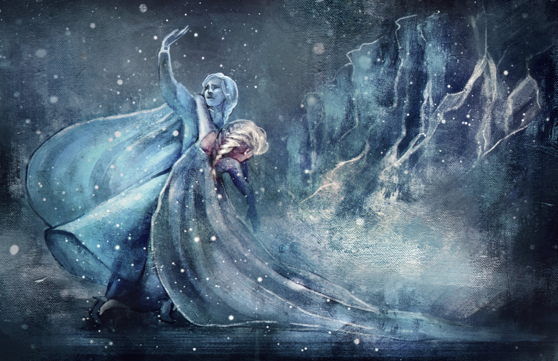 Frozen HD Wallpaper: Elsa and Anna in a Snowy Adventure by Peivi