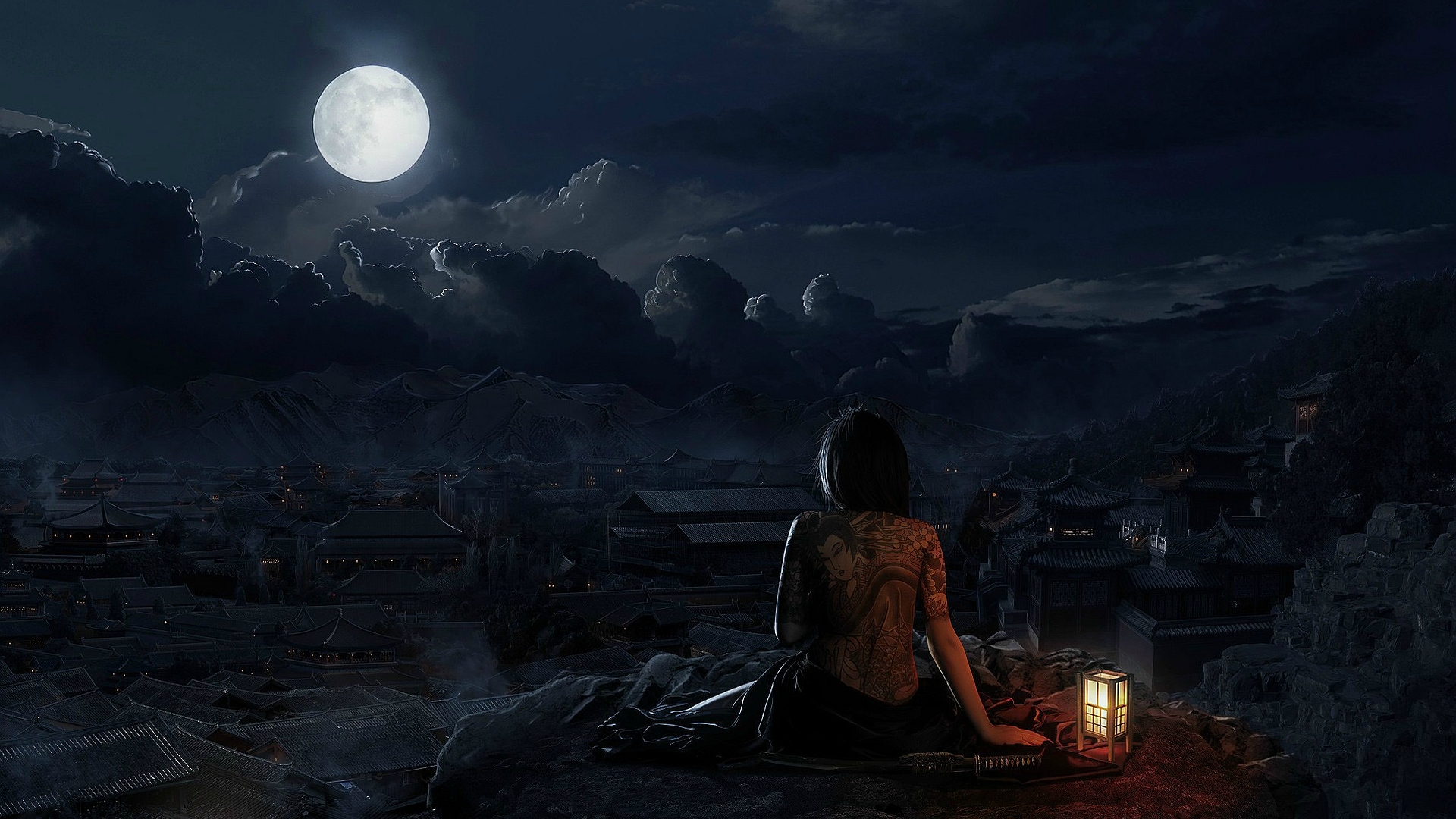 Moonlit Warrior: Fantasy Women HD Wallpaper