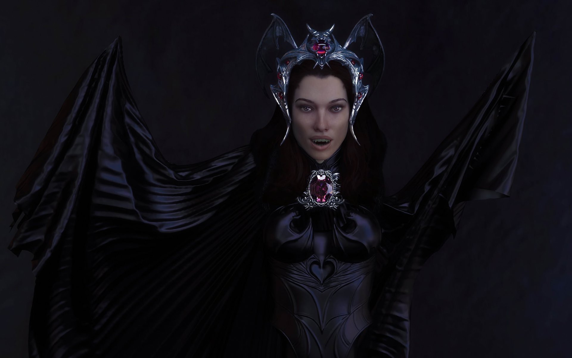 Dark Vampire Queen with Crown and Bat Wings – HD Wallpaper