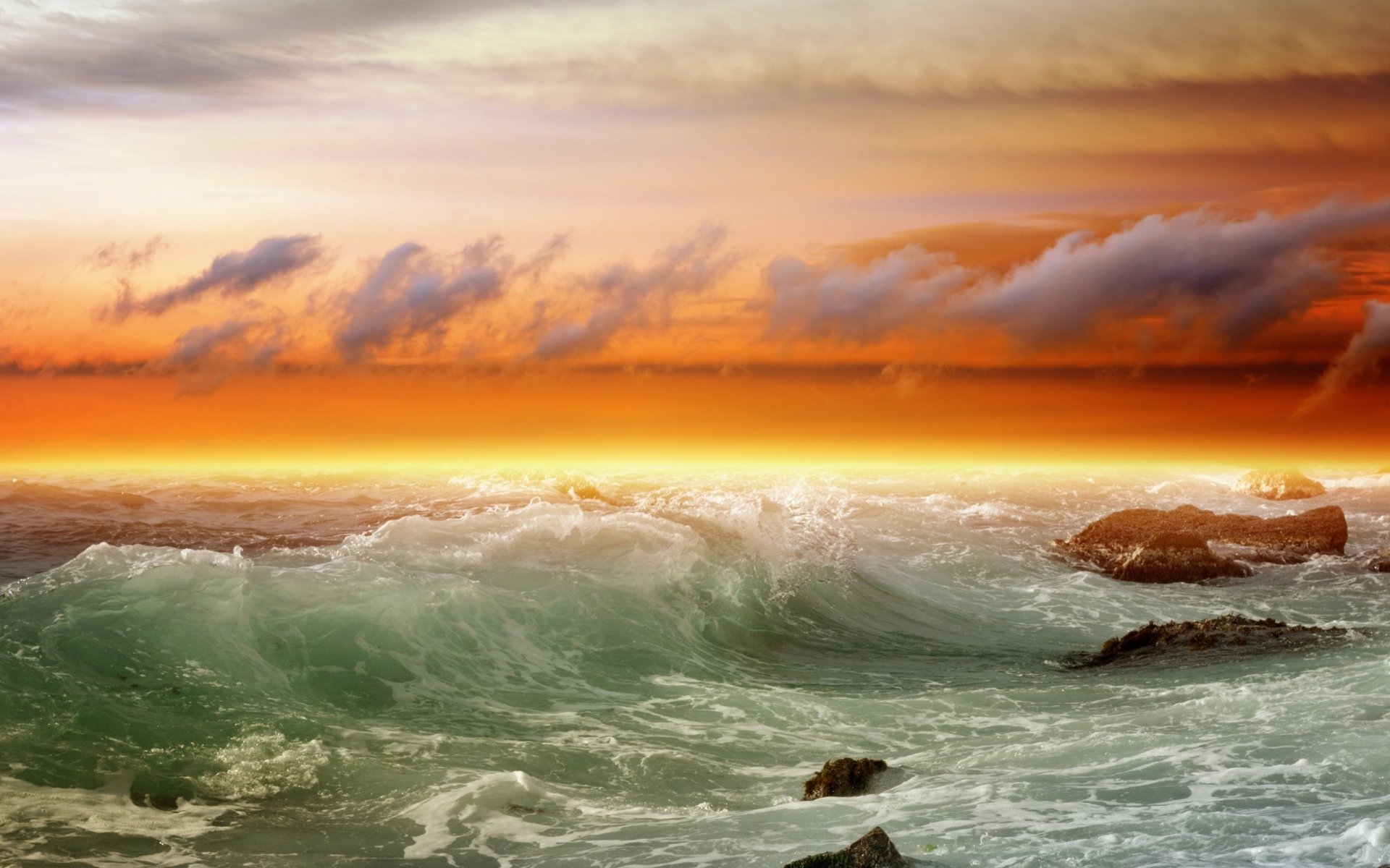 Ocean Serenity: HD Nature Waves at Sunset | 2560x1600 | Wallpaper Abyss