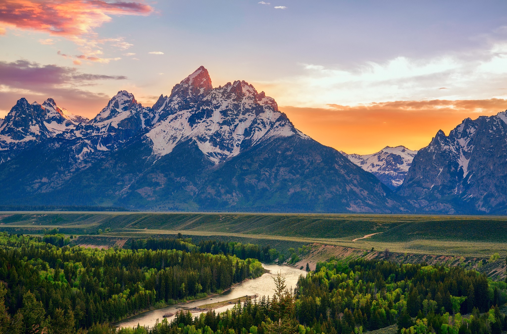 Download Wyoming Grand Teton National Park Sunset Mountain Nature The