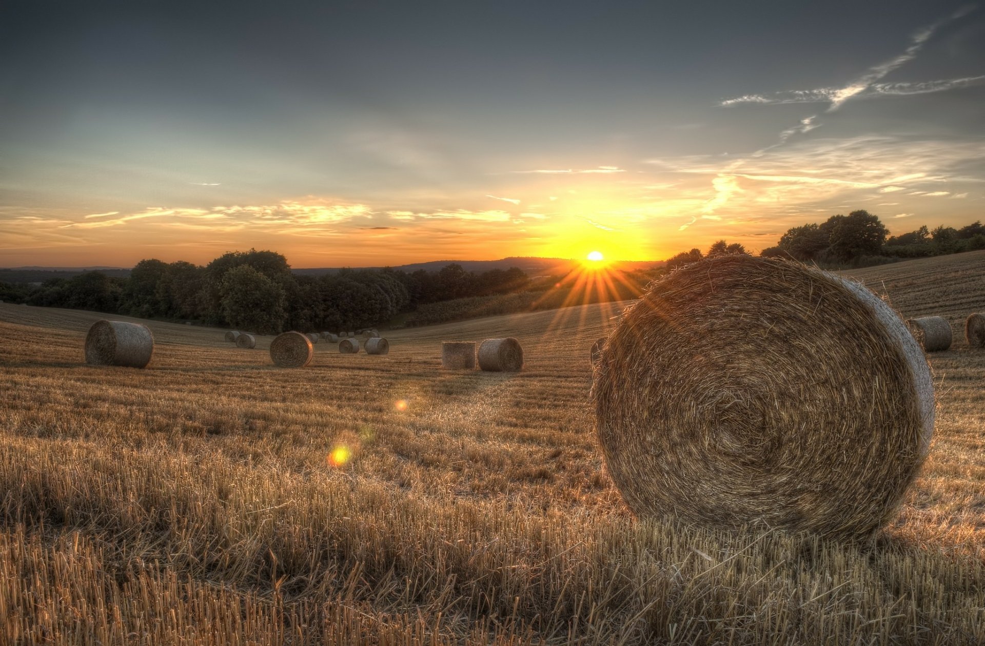 Download Sunset Stubble-field Nature Haystack HD Wallpaper by Sharon Lewis