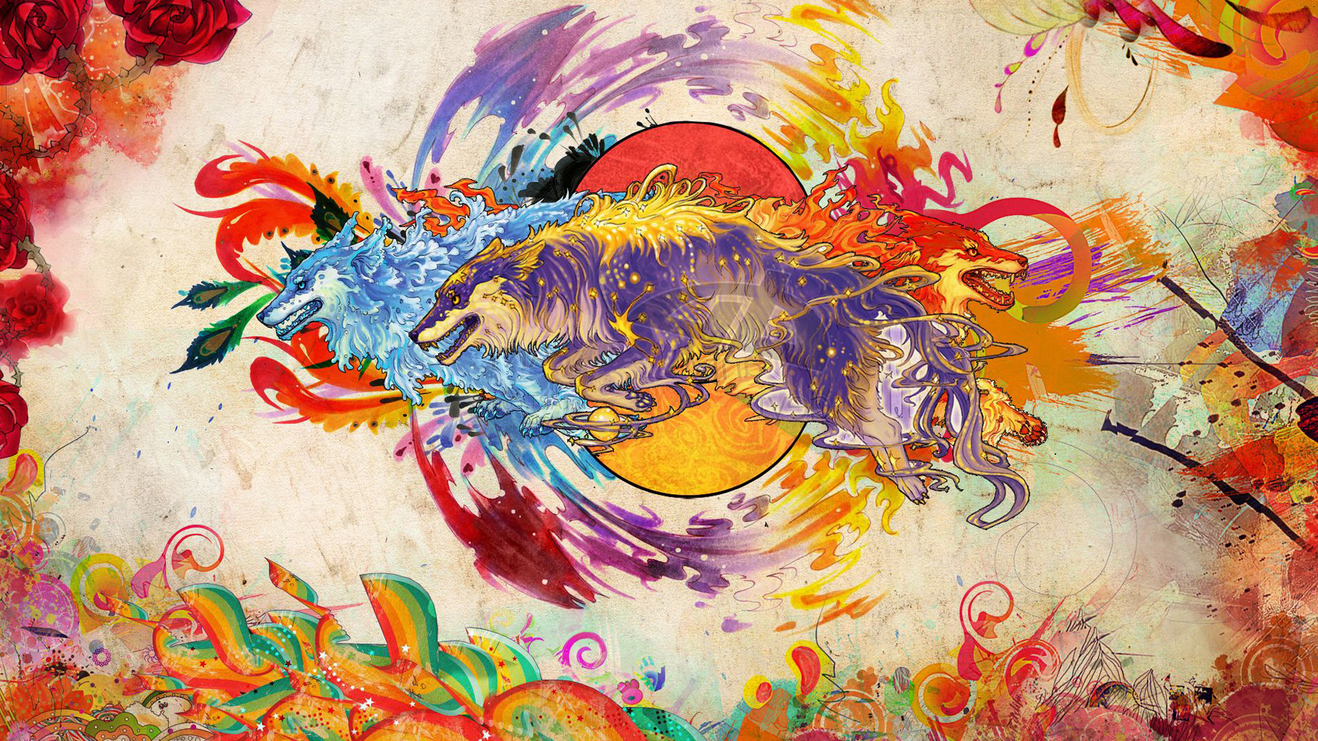 Colorful Wolf Art HD Wallpaper
