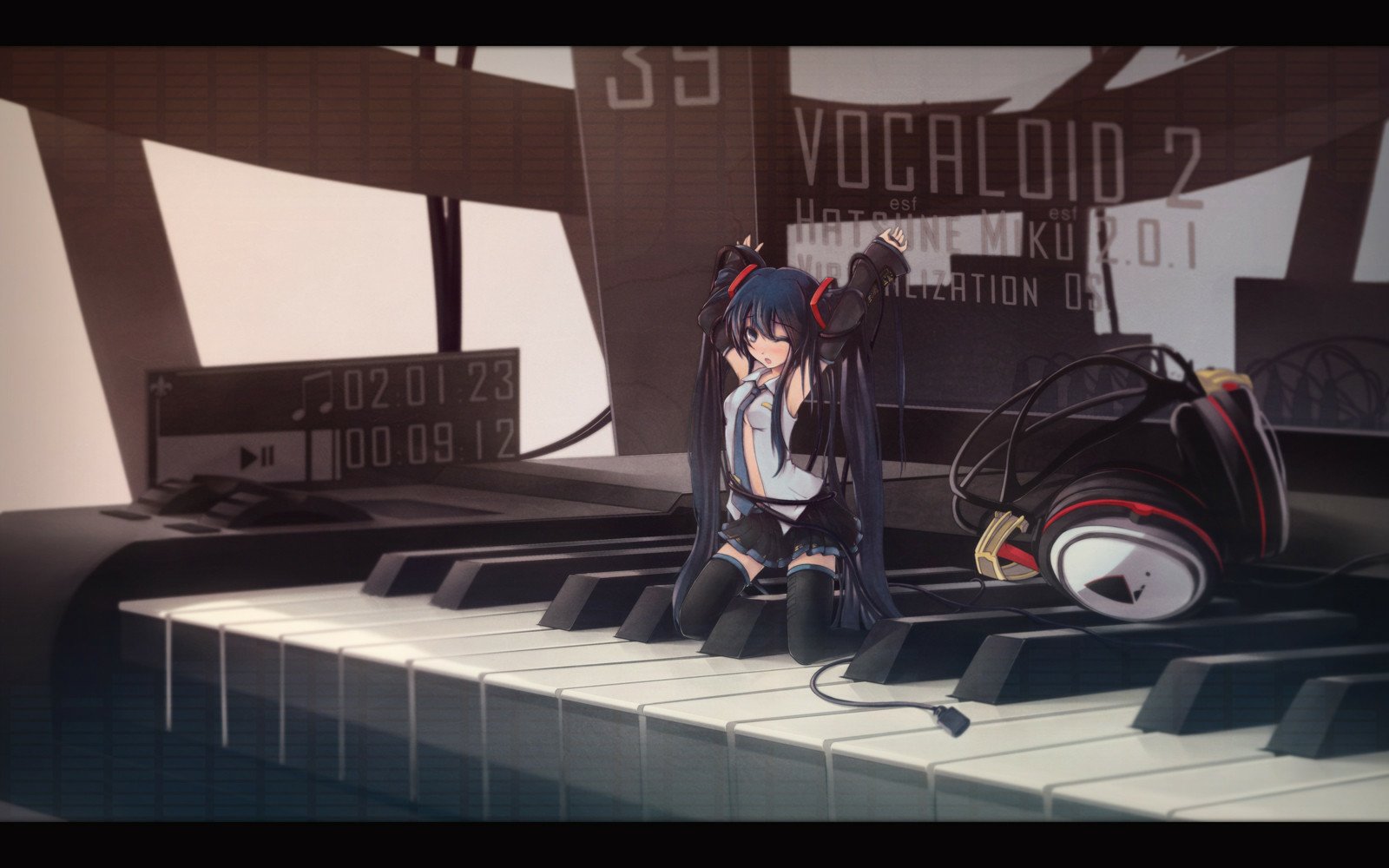 Hatsune Miku Vocaloid HD Anime Wallpaper: Melodies on Giant Keys