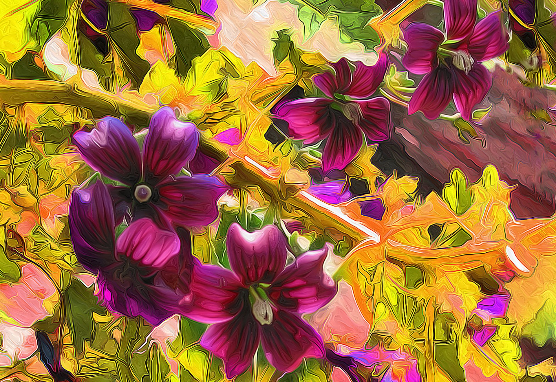 Vibrant Floral Symphony: HD Wallpaper of Artistic Petals