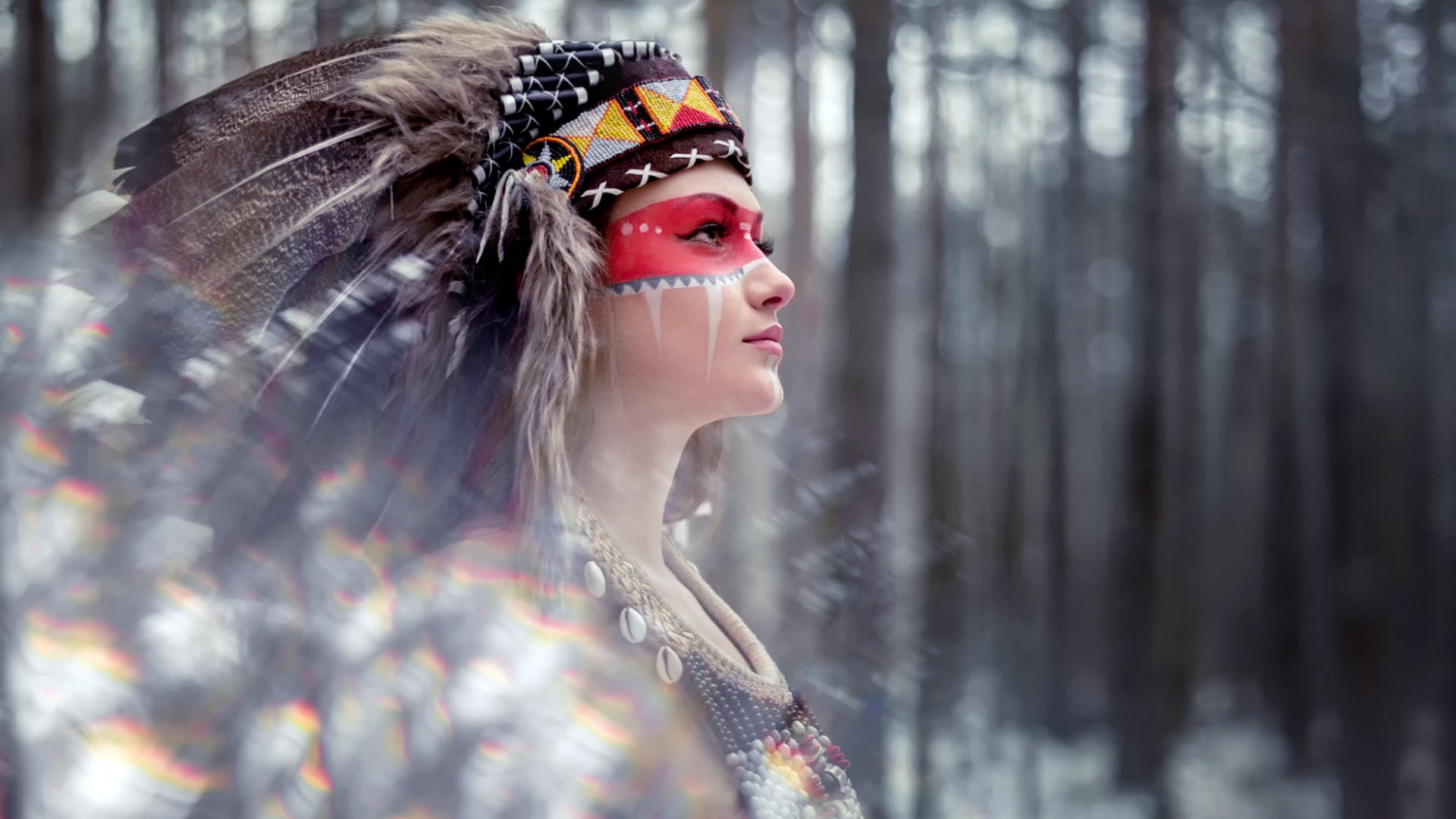 Striking Native Beauty: HD Wallpaper of a Model in Nature