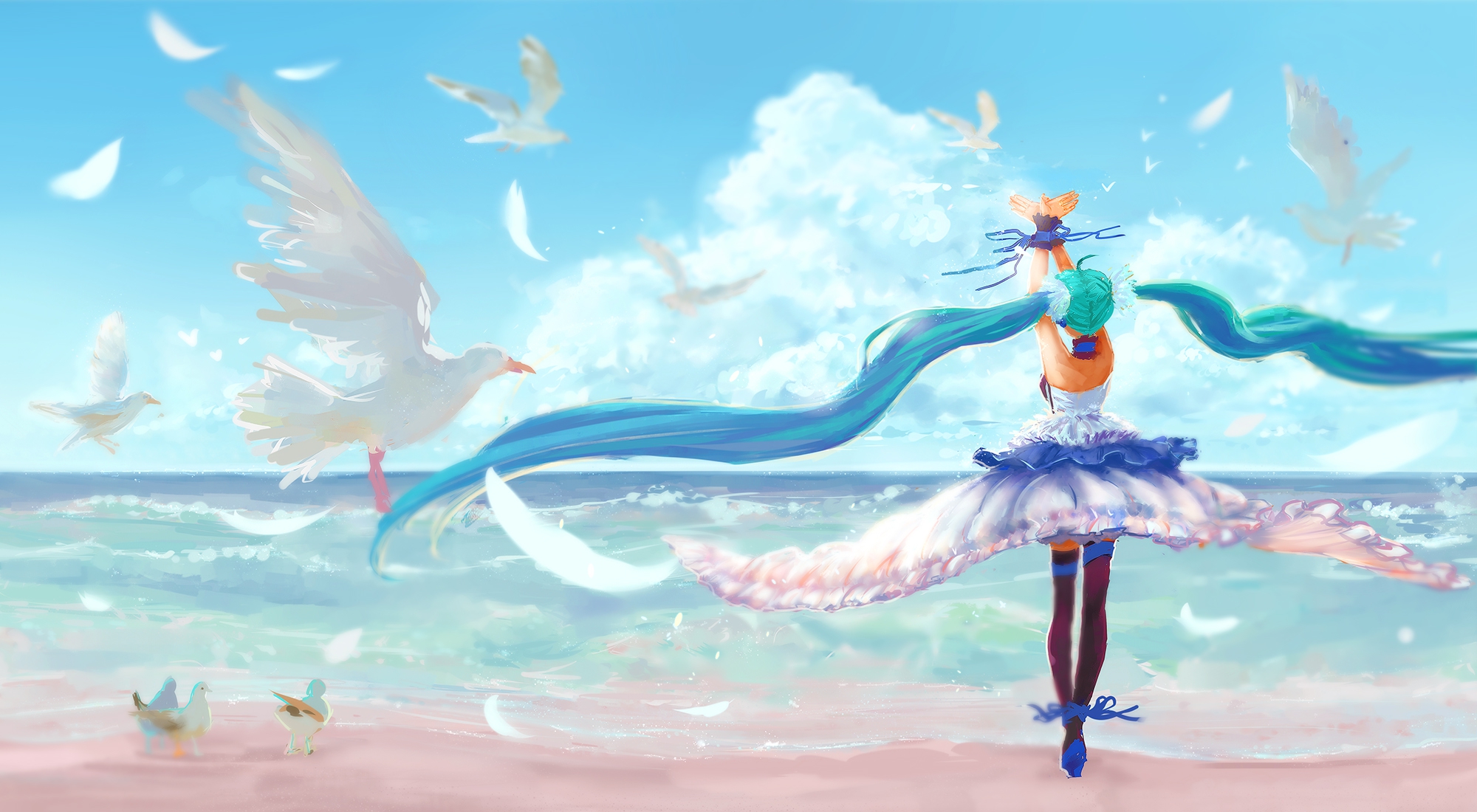 Hatsune Miku’s Serene Beachside Ballet: Aqua Hair and Clouds in Harmony ...