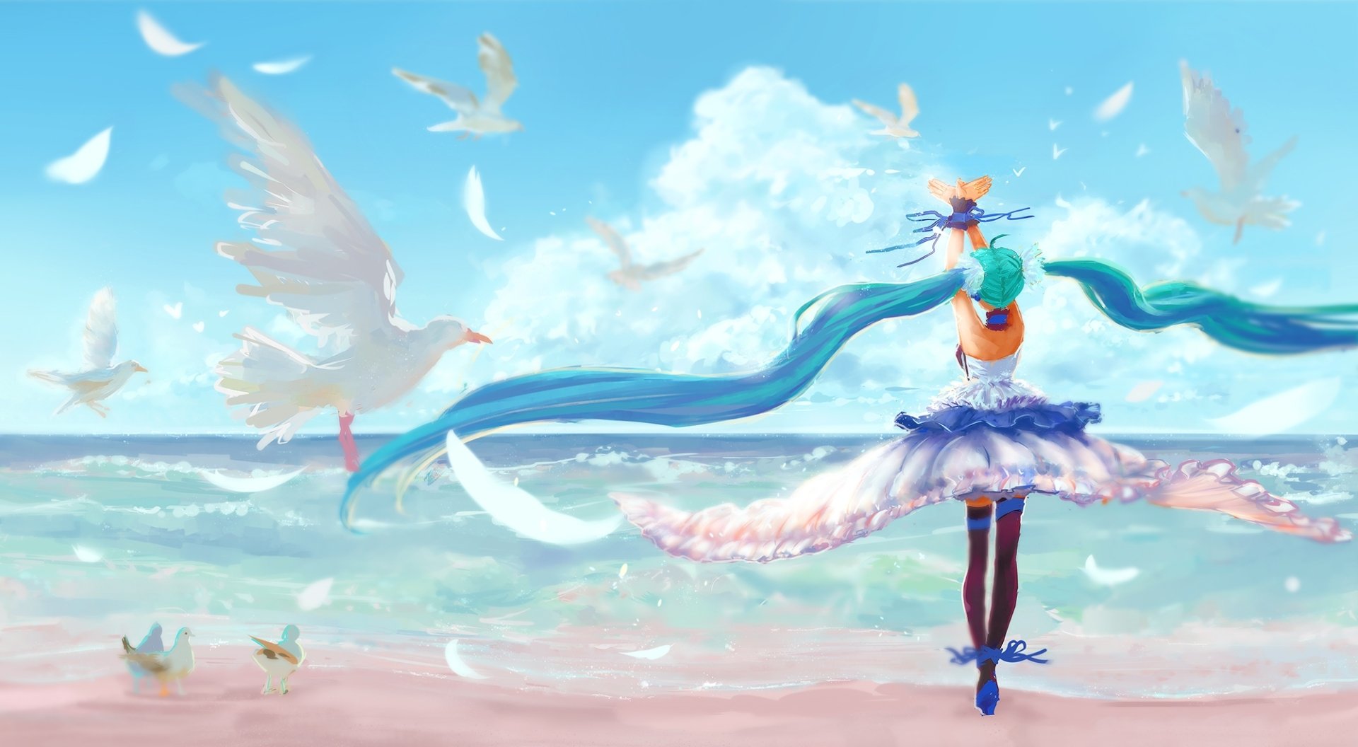 Hatsune Miku’s Serene Beachside Ballet: Aqua Hair and Clouds in Harmony ...