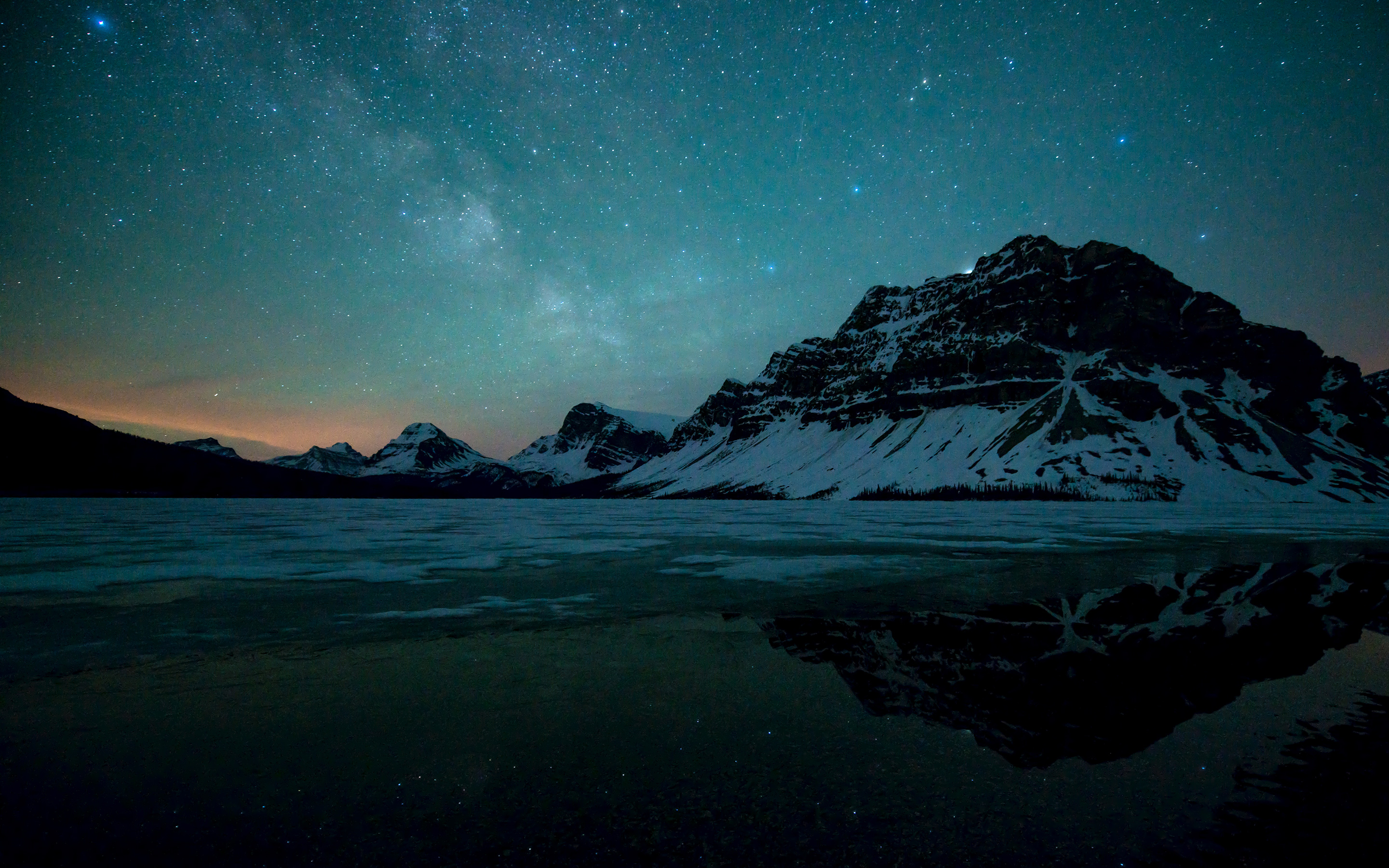 Download Lake Starry Sky Winter Mountain Water Landscape Night Nature ...