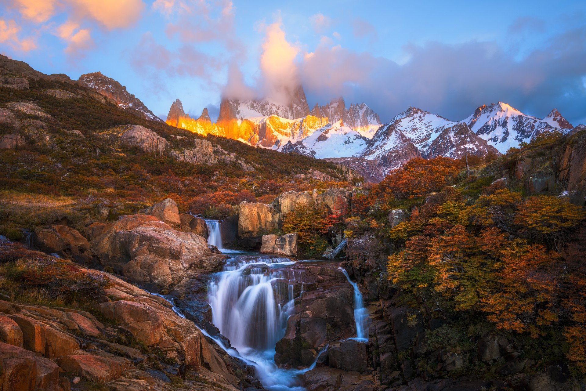 Majestic Fall Mountain Stream Waterfall – HD Nature Wallpaper by AtomicZen