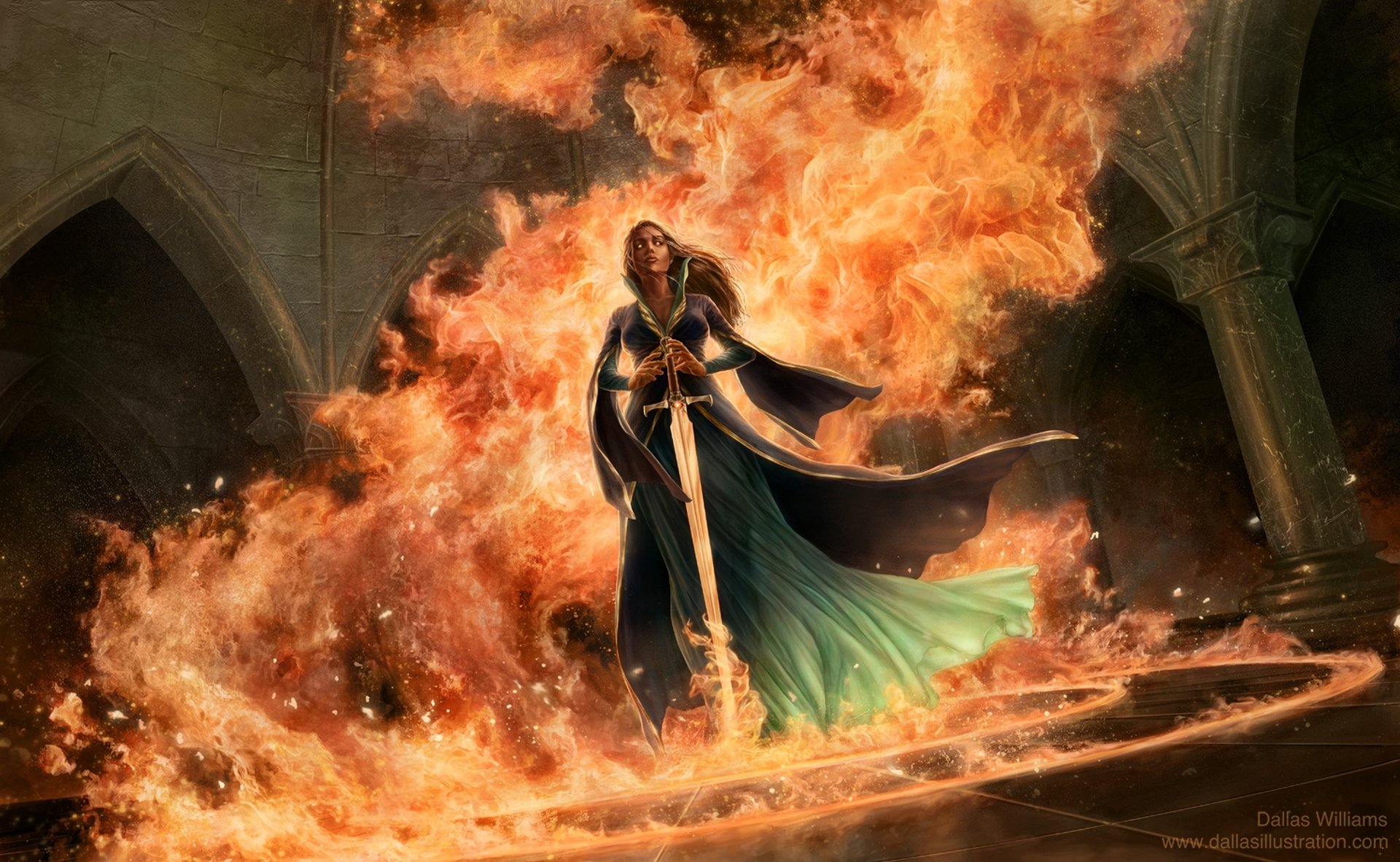 Enchanted Flame: The Witch's Fiery Realm HD Wallpaper by Dallas Williams