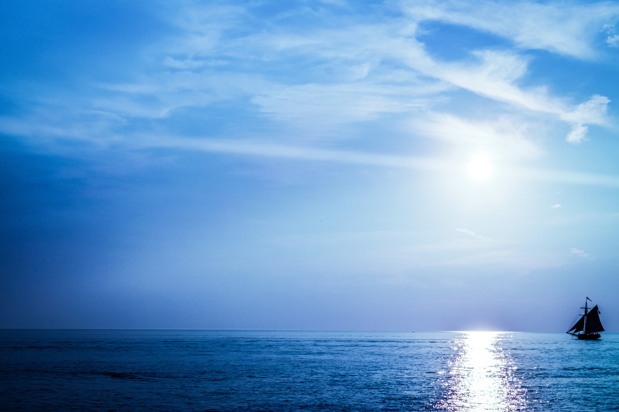 Download Boat Water Light Sun Cloud Sky Sea Nature Ocean HD Wallpaper