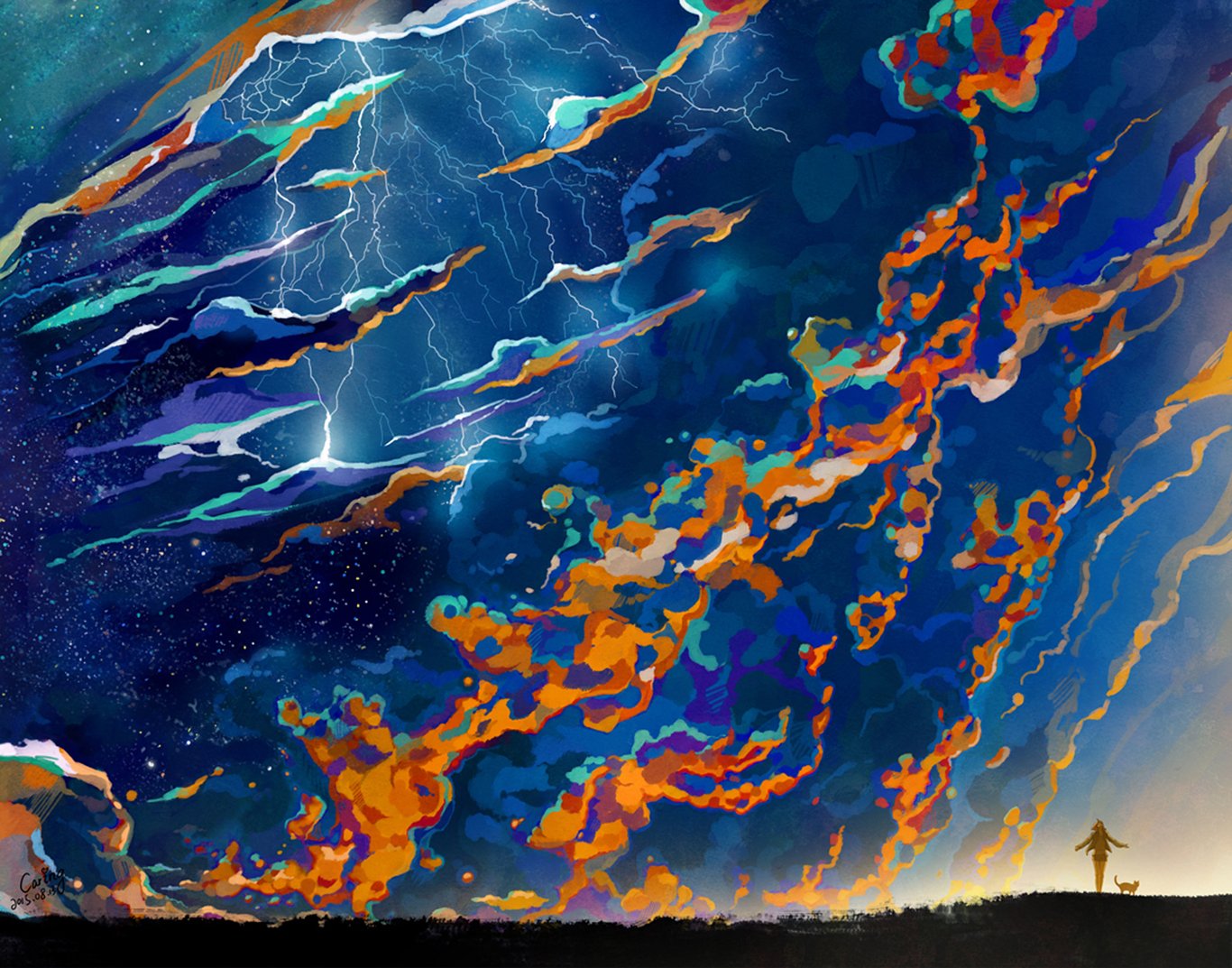 Download Storm Sky Star Light Cloud Cat Fantasy Landscape Fantasy ...