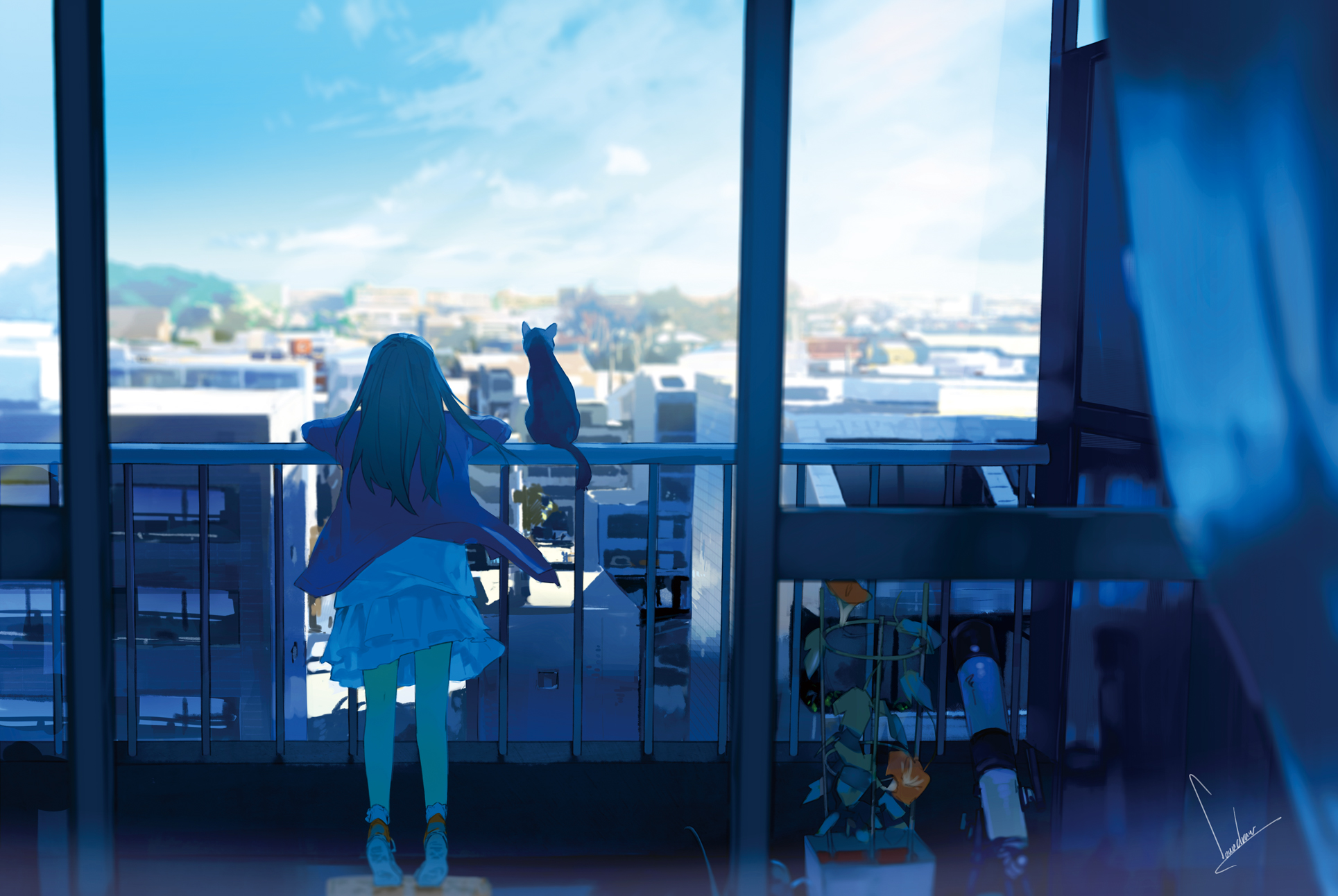 Anime Dreams: HD Wallpaper of Long-Haired Girl and Cat by the Building ...