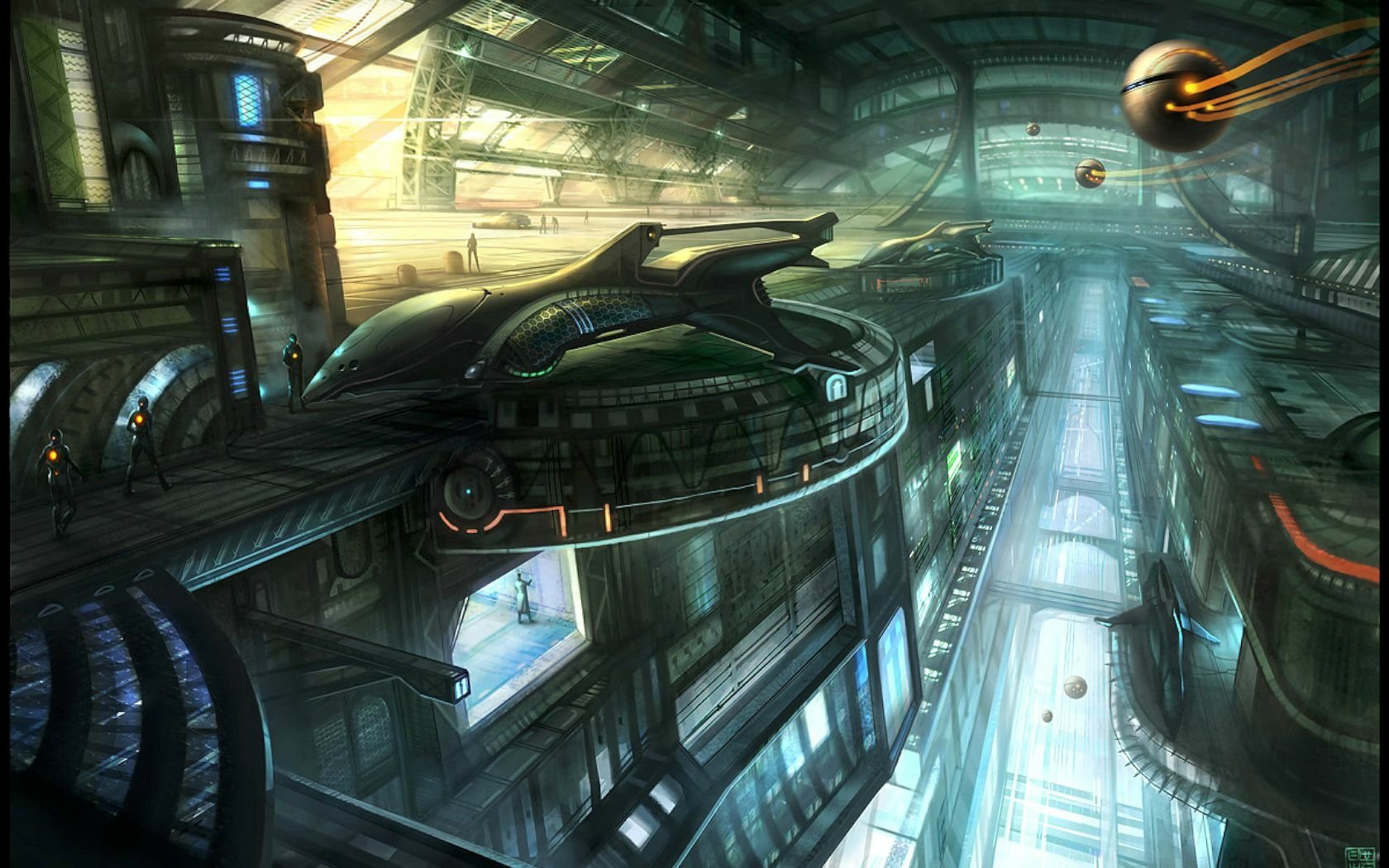 Download Cyberpunk Sci Fi Spaceship Futuristic Space Station Wallpaper ...