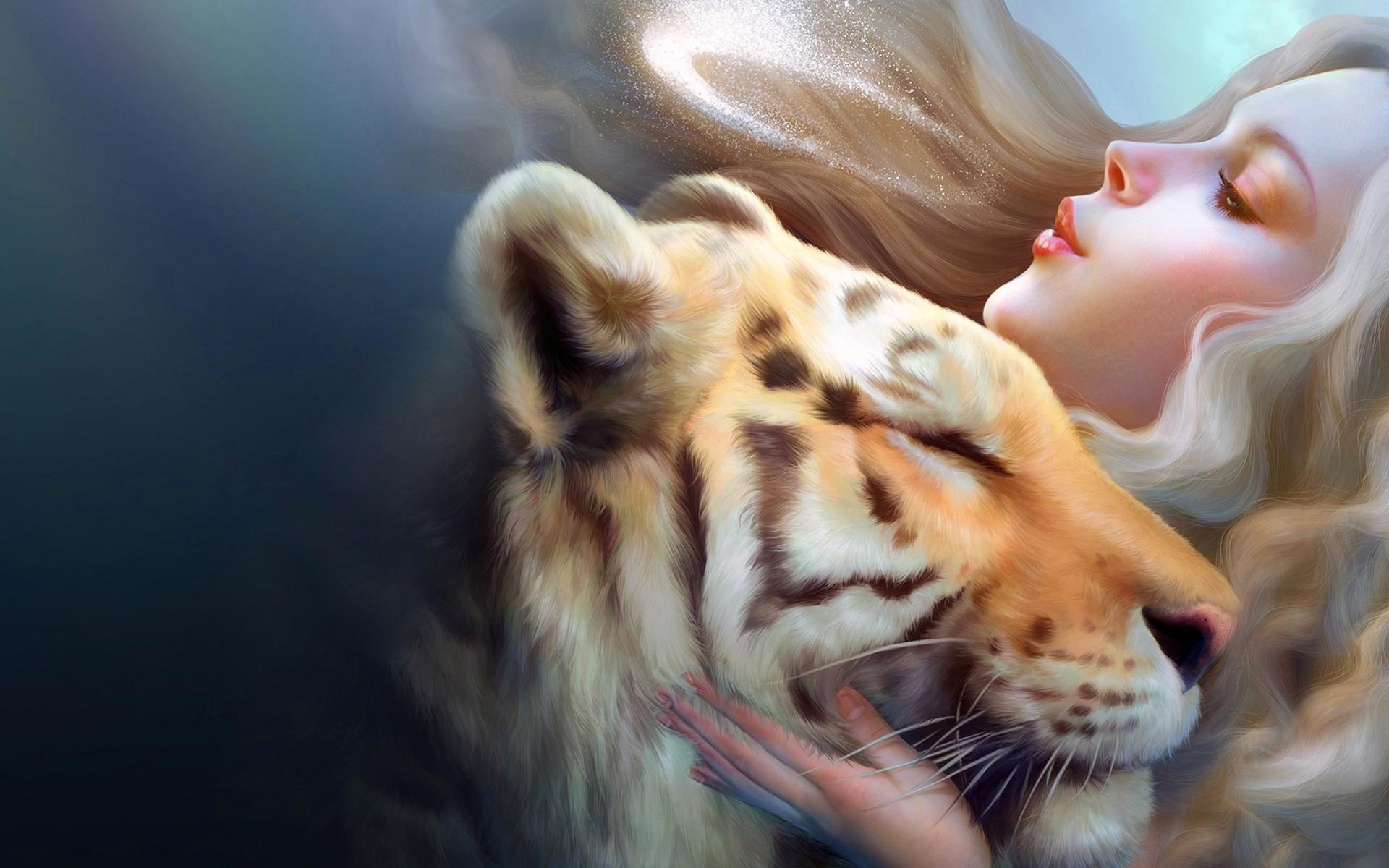 Download Tiger Blonde Fantasy Woman HD Wallpaper