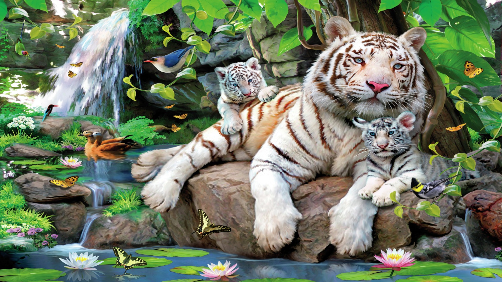 Serene Jungle White Tigers HD Wallpaper Serene Jungle White Tigers HD Wallpaper