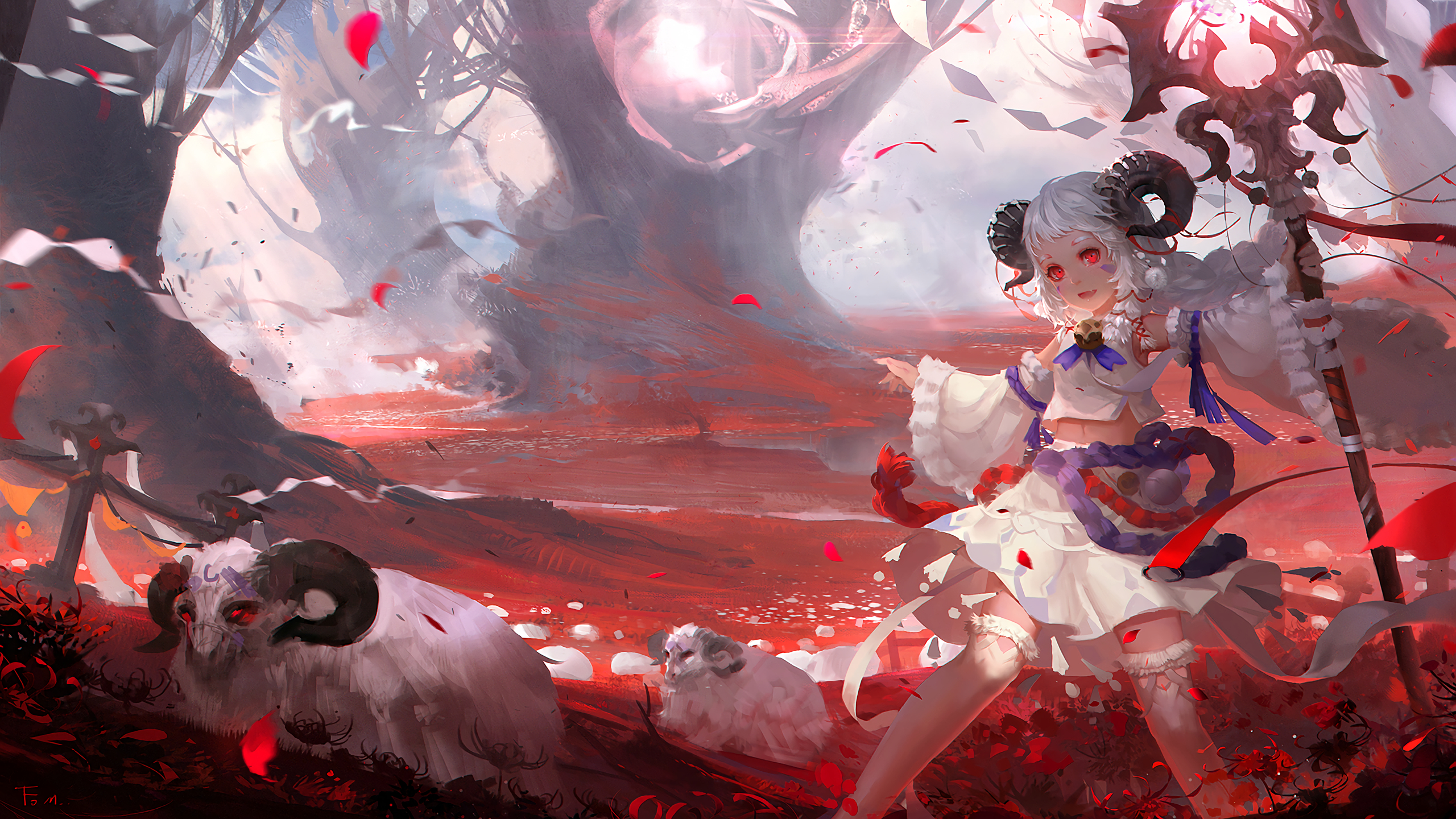 White shepard, red meadow by Fom (Pixiv)