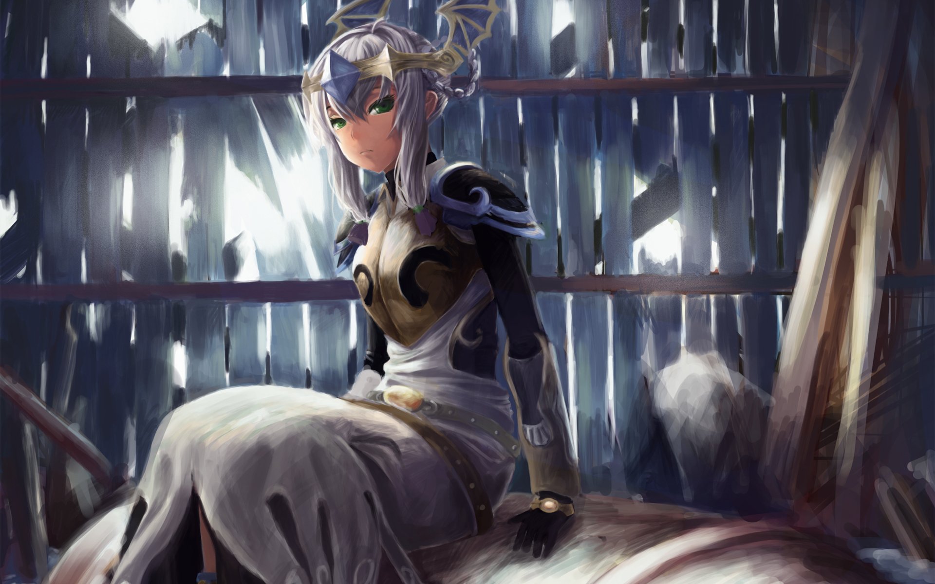 Fierce Guardian: HD Wallpaper of an Anime Woman Warrior with Green Eyes