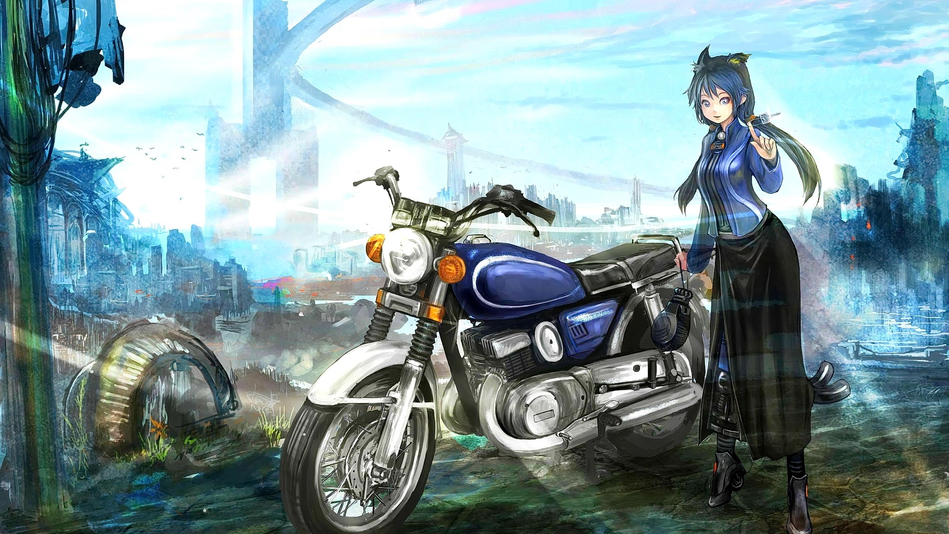 Motorcycle Otaku Blue Anime Cute Miku And Mikuo Couple Cosplay~ Follow