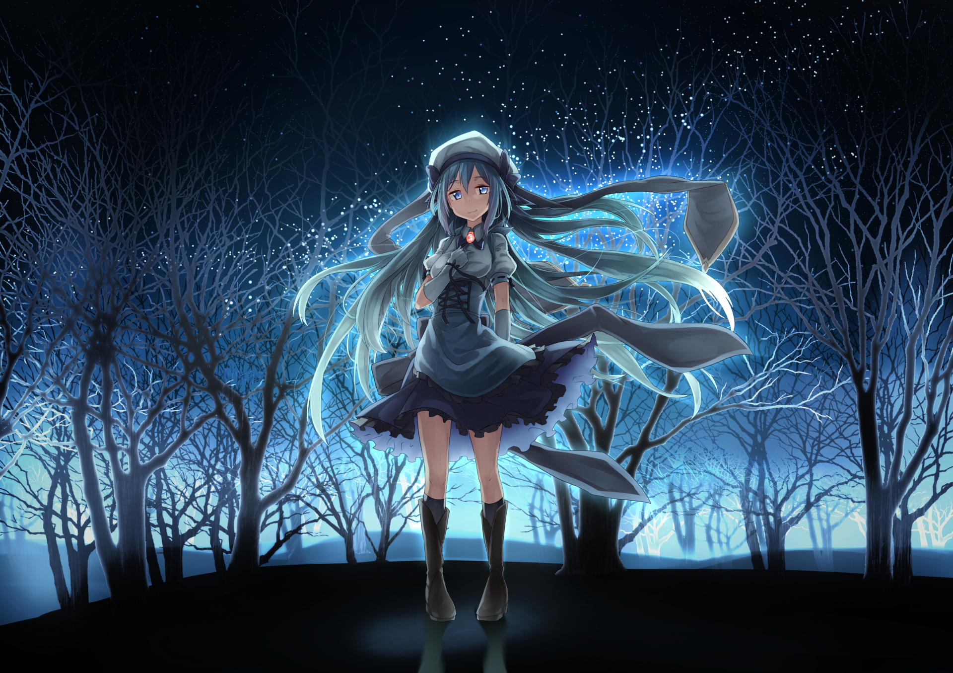 Fantasy Night: HD Wallpaper of an Enigmatic Anime Girl by saraki