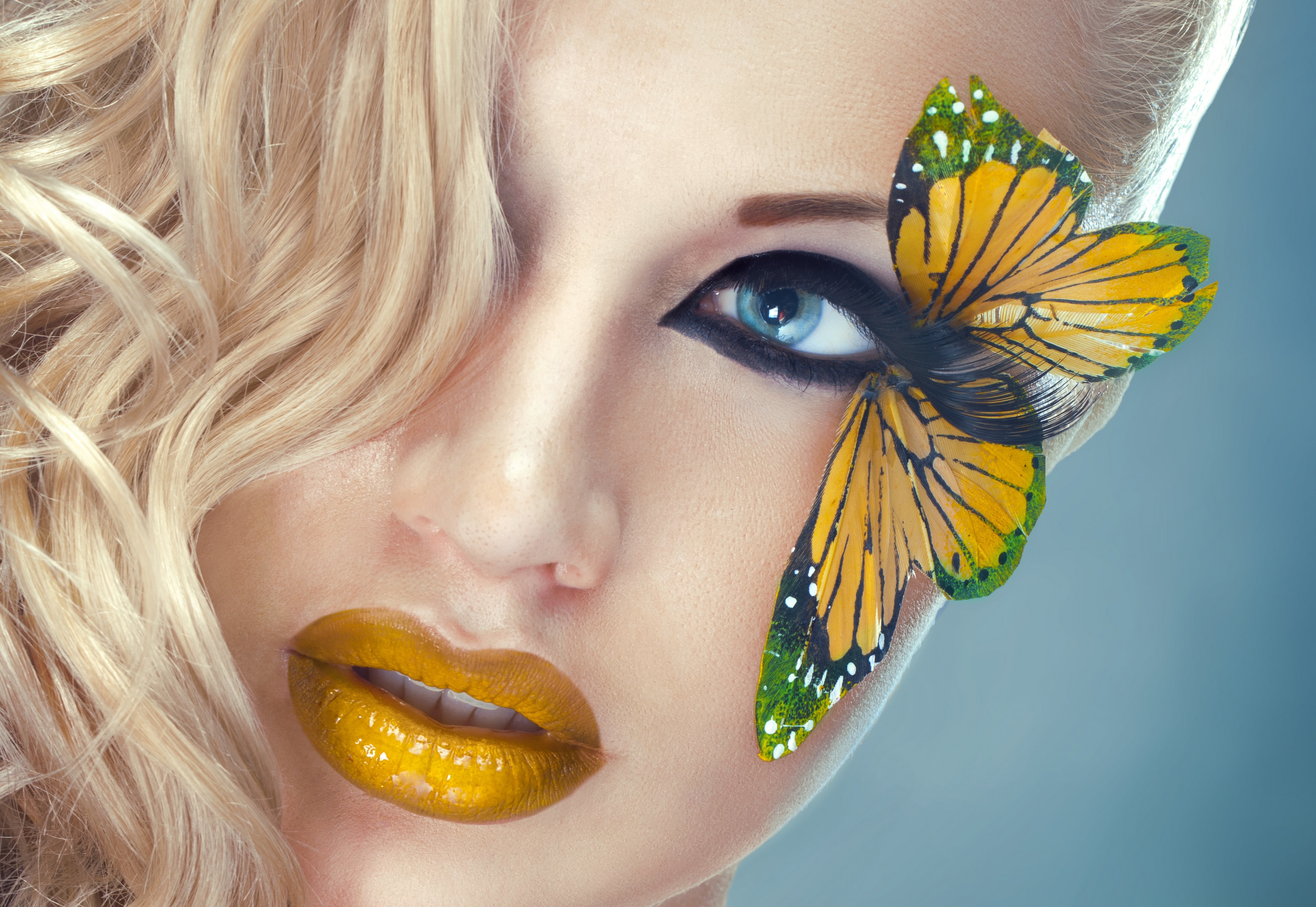Download Lipstick Blue Eyes Butterfly Blonde Woman Face 4k Ultra HD ...