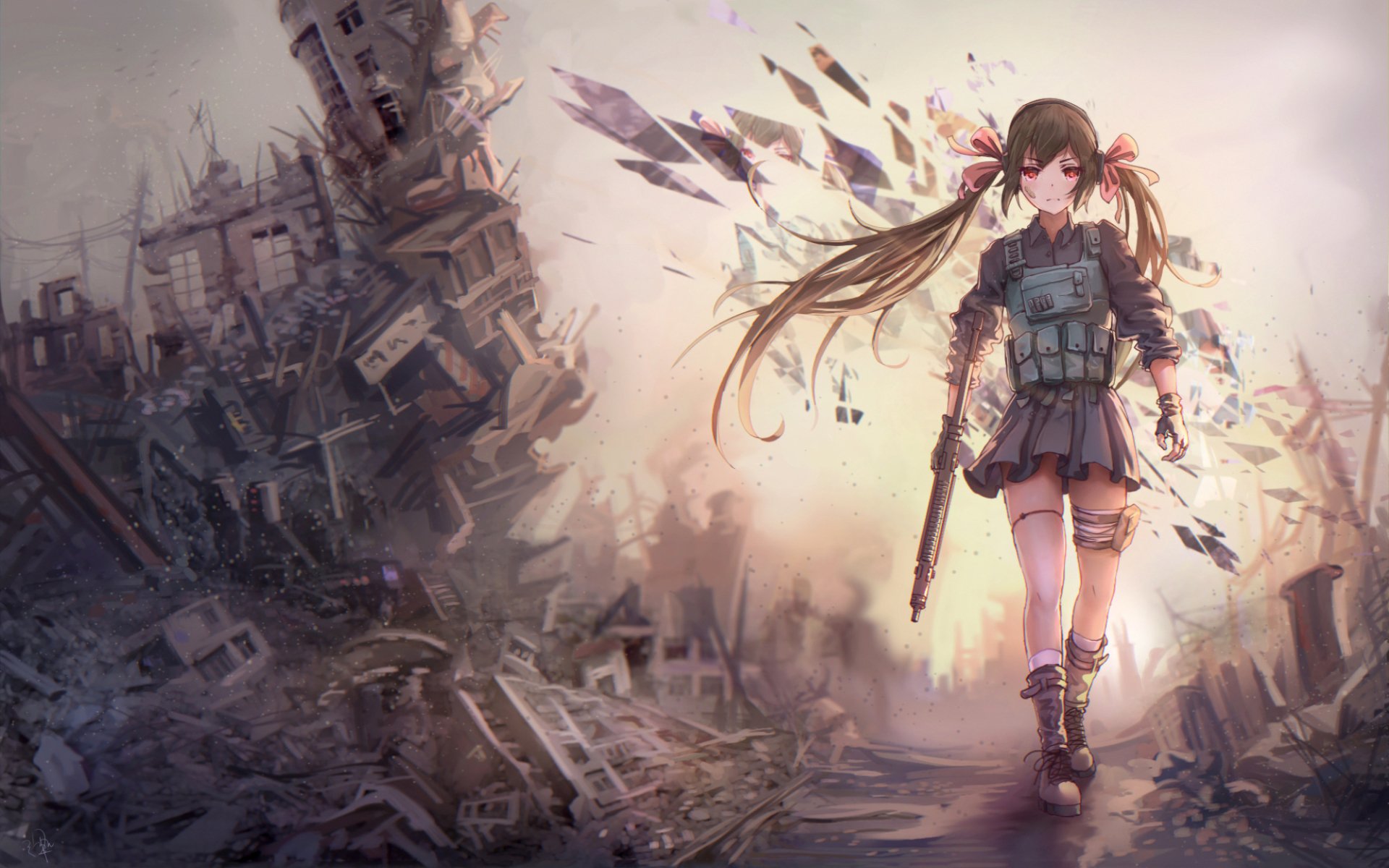 Anime Military HD Wallpaper: A Brave Figure in a War-Torn World by 大 猫