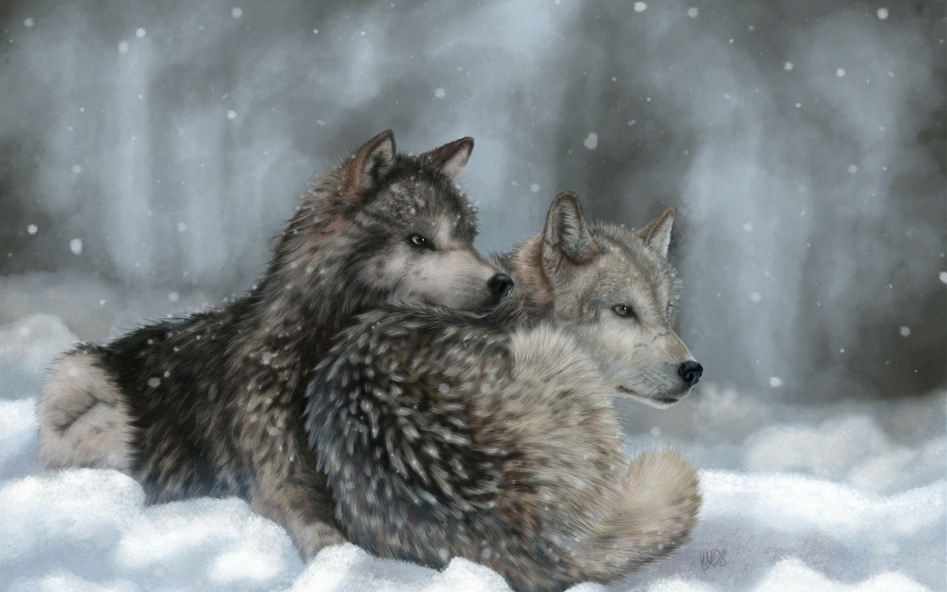 Download Snow Winter Wolf Artistic Painting HD Wallpaper by miss-hena