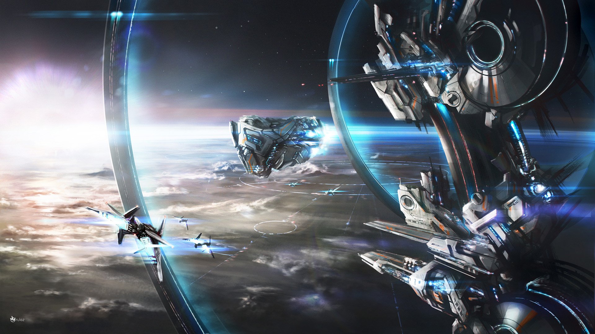 Futuristic Sci-Fi Spaceship HD Wallpaper by Dmitriy Kuzin