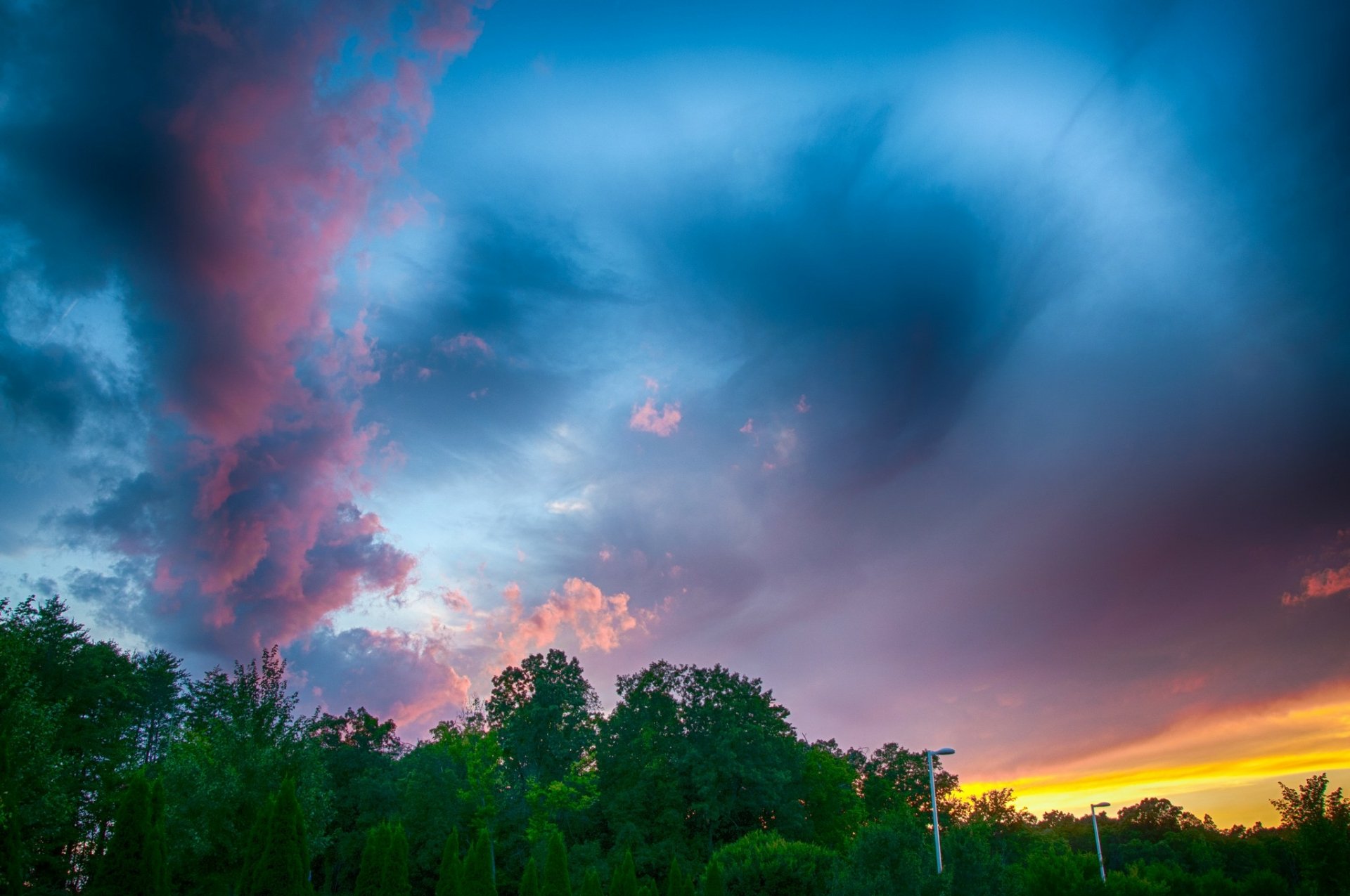 Download Green Tree Purple Blue Cloud Nature Sky HD Wallpaper