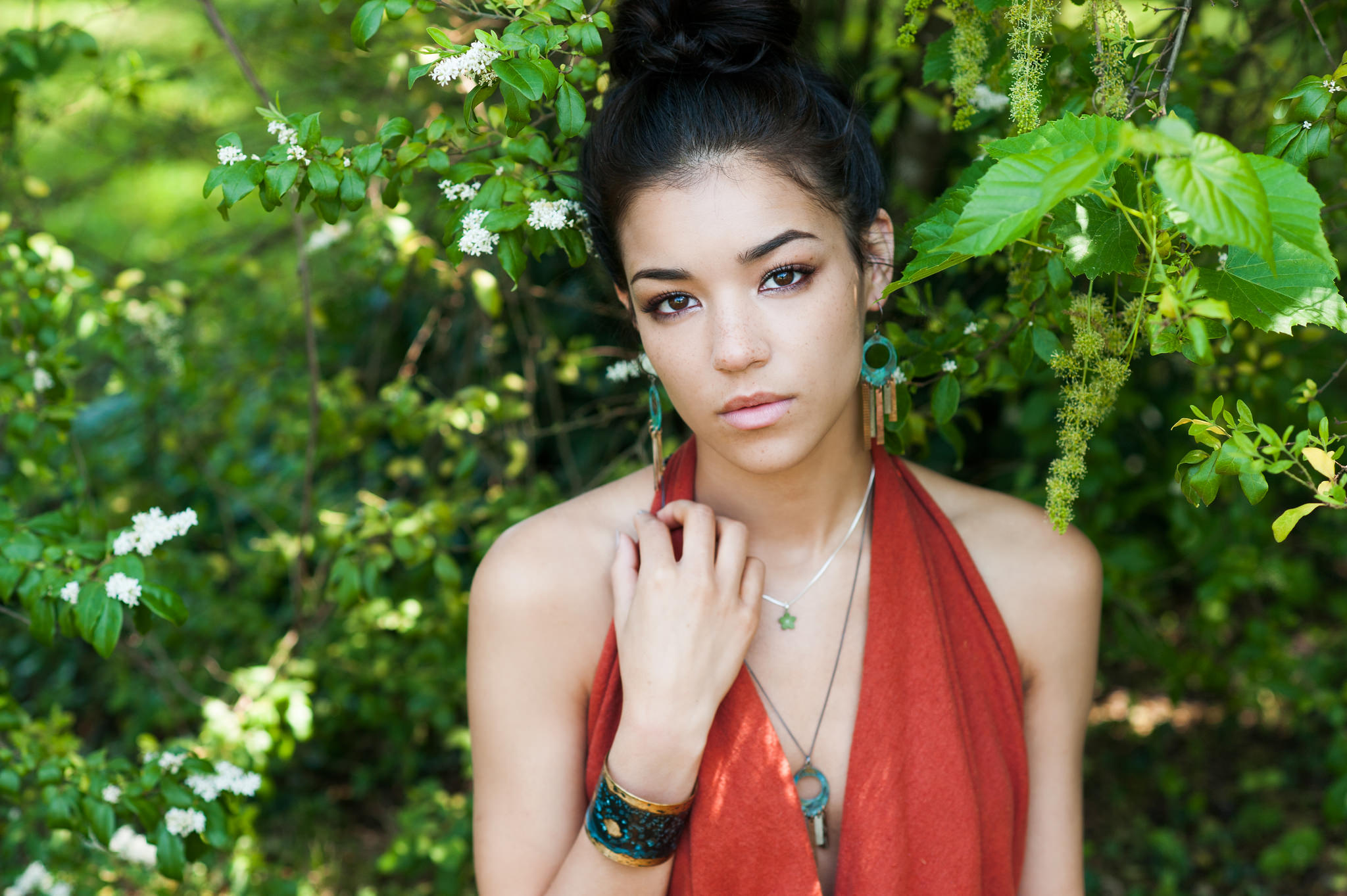 Download Black Hair Earrings Brown Eyes Outdoor Woman Model HD ...