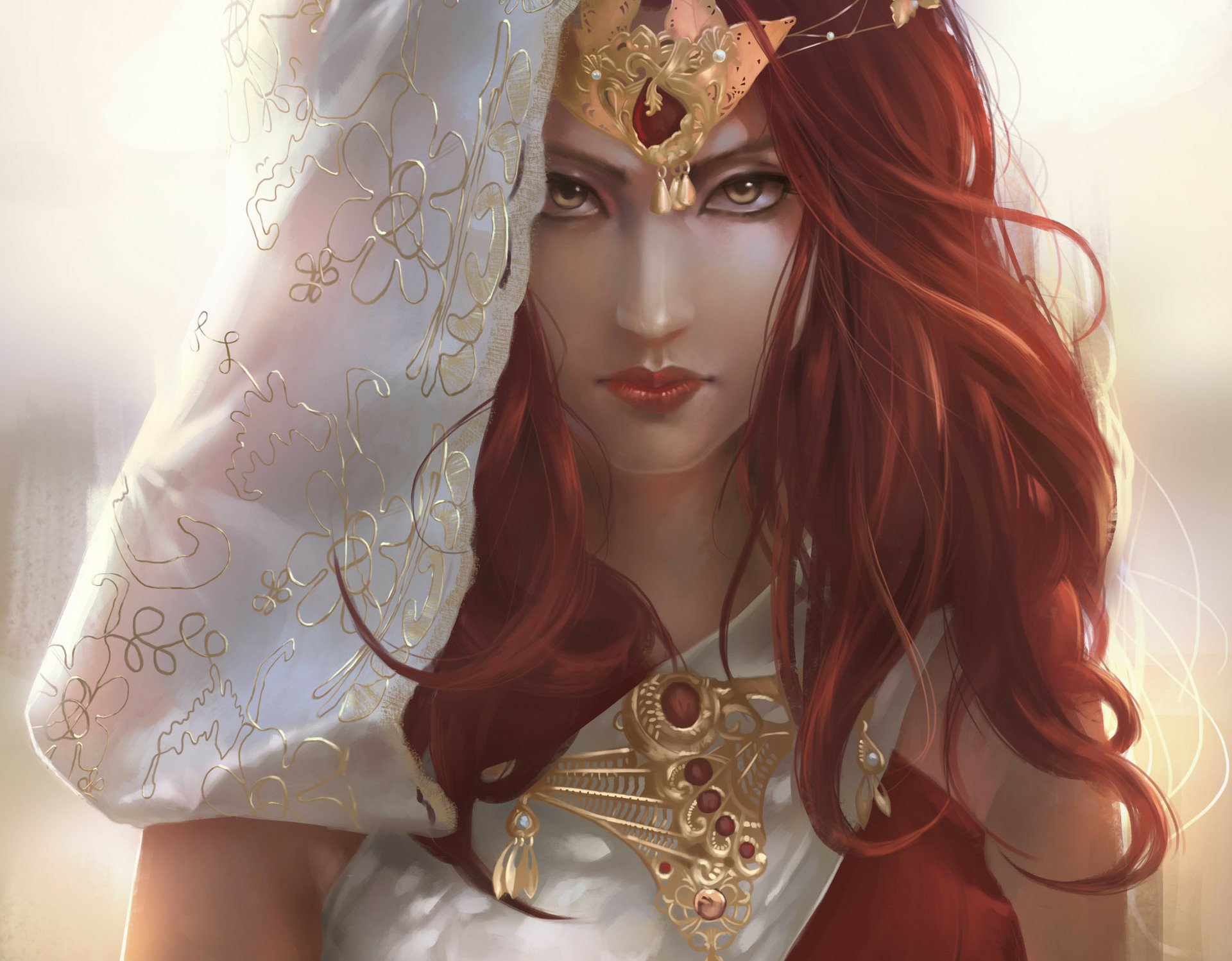 Enigmatic Fantasy Woman with Fiery Red Hair and Golden Eyes – HD ...