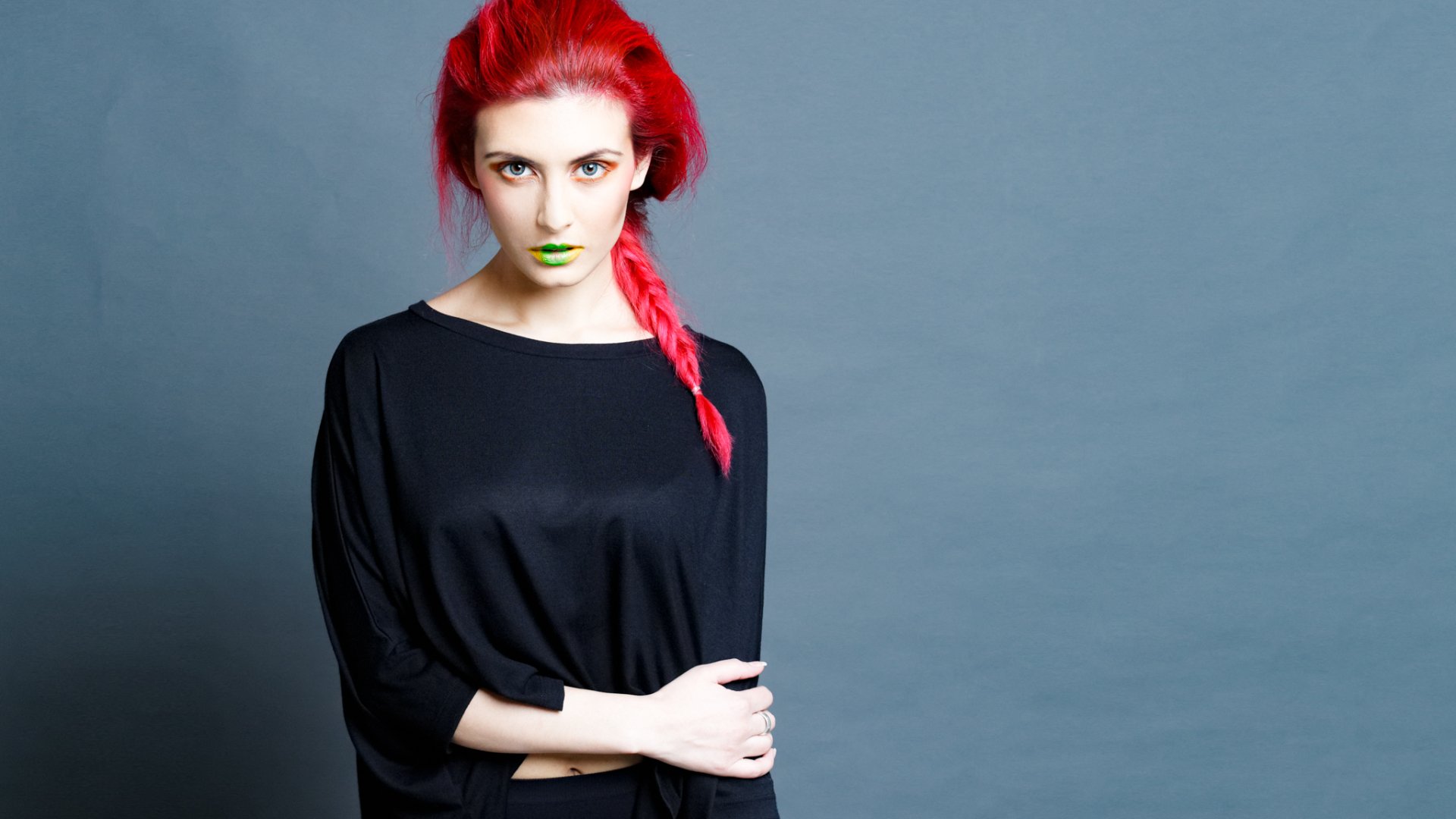 Download Makeup Blue Eyes Pink Hair Braid Woman Model HD Wallpaper by ...