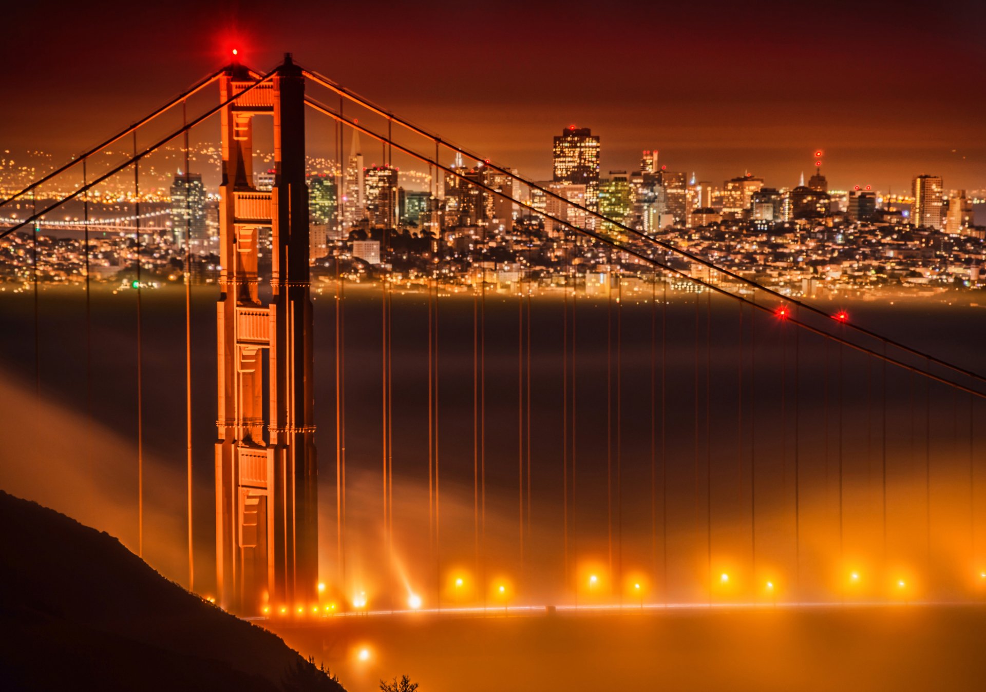 Download USA San Francisco City Fog Night Bridge Man Made Golden Gate ...