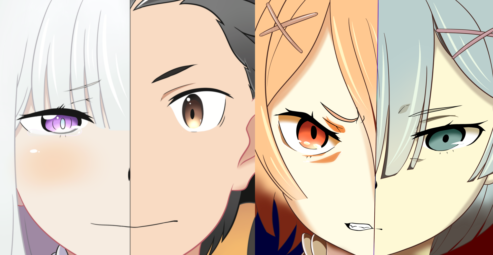 Re:ZERO HD Wallpaper: Subaru, Emilia, Rem, and Ram Unite