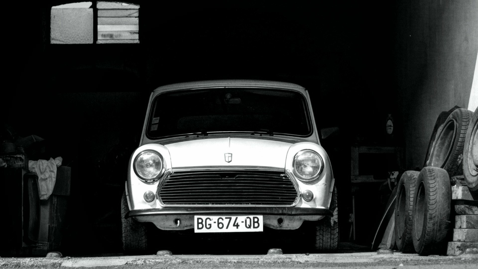 Download Car Black & White Vehicle Mini Cooper HD Wallpaper