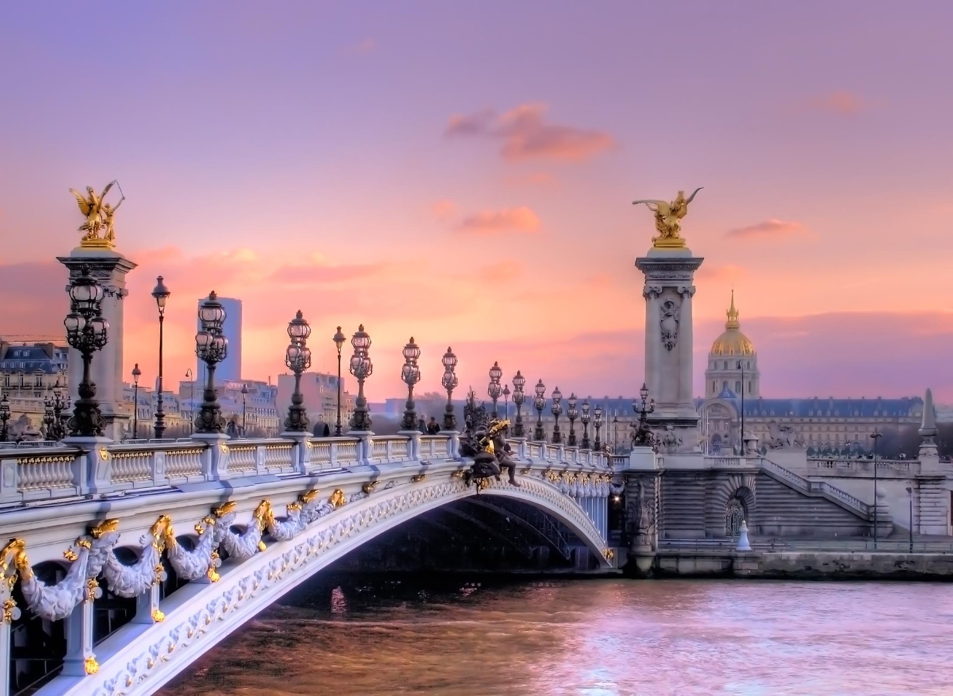 Download Statue France Paris Bridge Man Made Pont Alexandre III HD