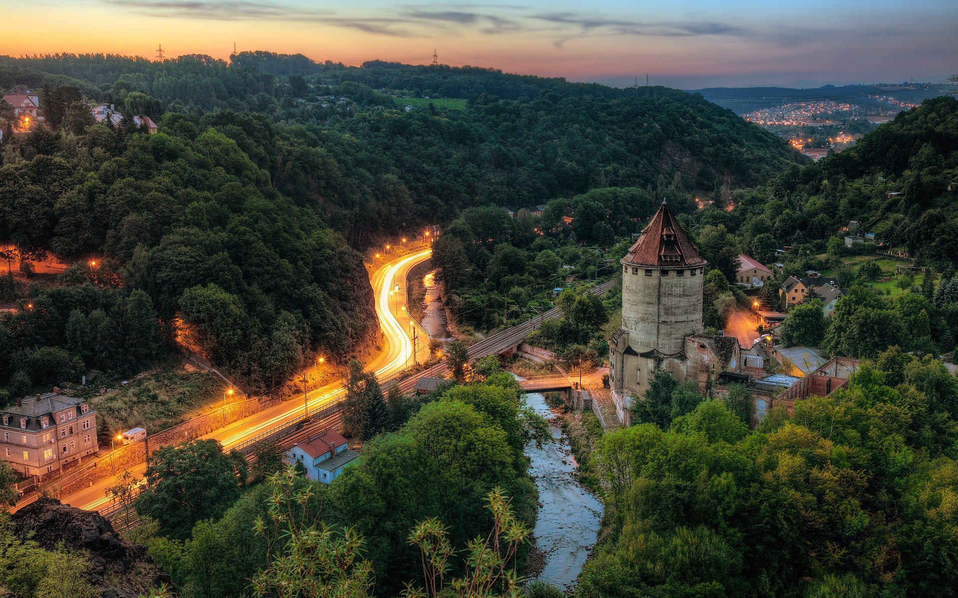 Download Green Forest Tree Mountain Man Made Town HD Wallpaper