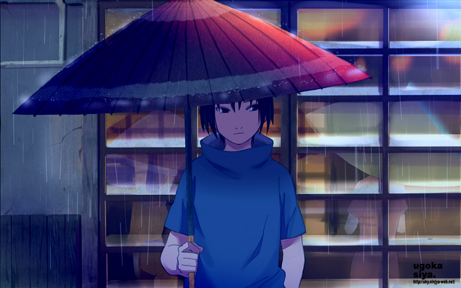Sasuke Uchiha HD Wallpaper: A Rainy Reflection