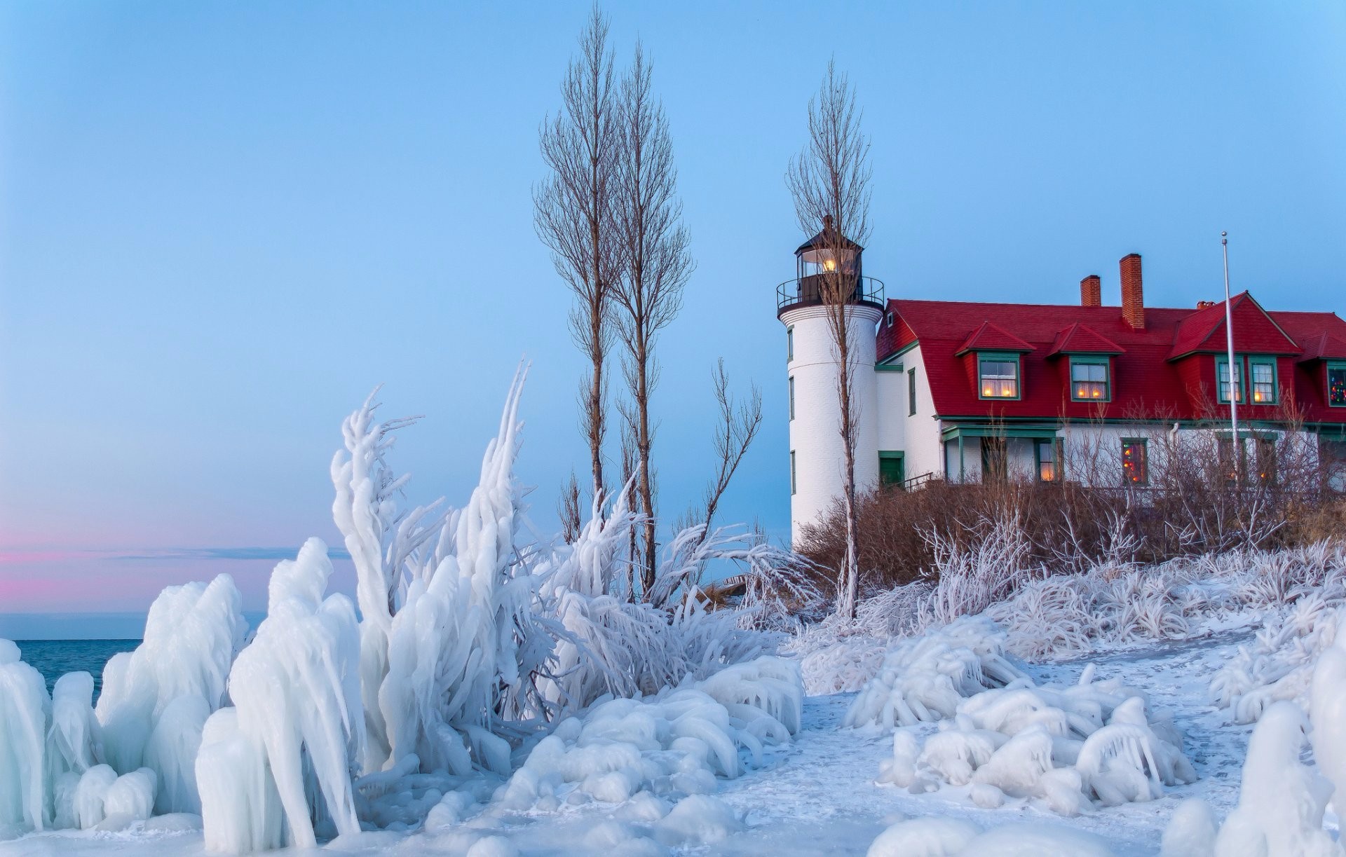 Download Ice Snow Winter Man Made Lighthouse HD Wallpaper