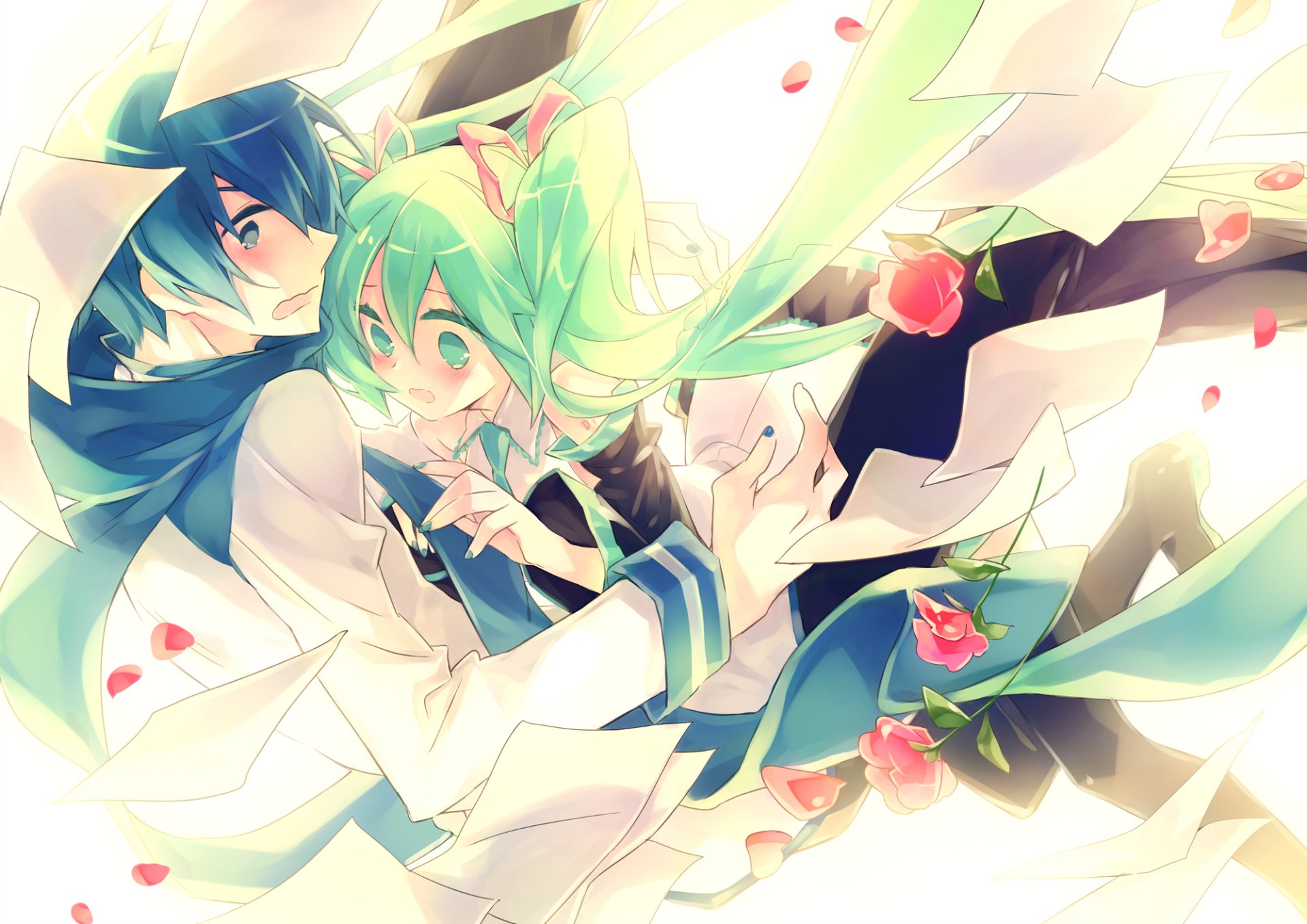 Vibrant Vocaloid Duo: Kaito & Hatsune Miku HD Anime Wallpaper