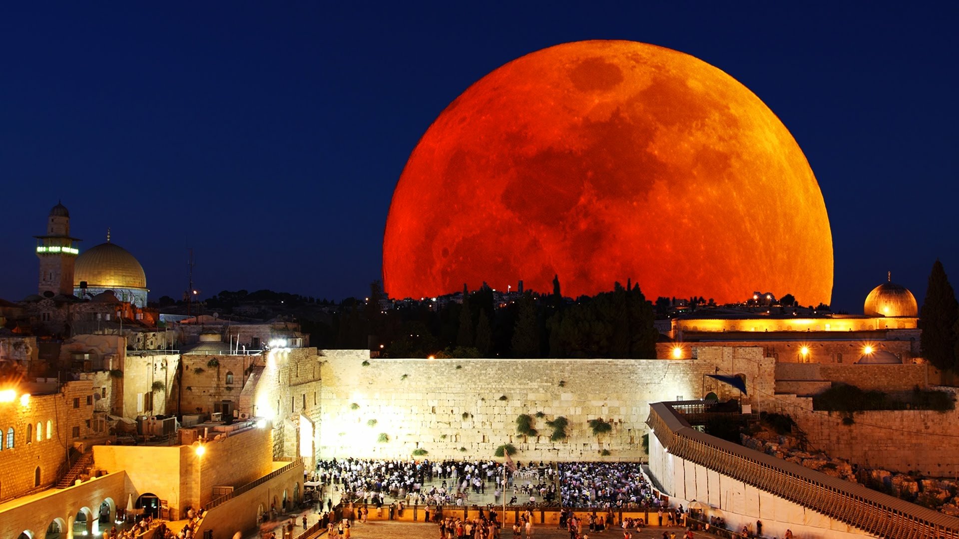 Blood Moon Over Cityscape: A Stunning HD Nighttime Fusion of Nature and ...