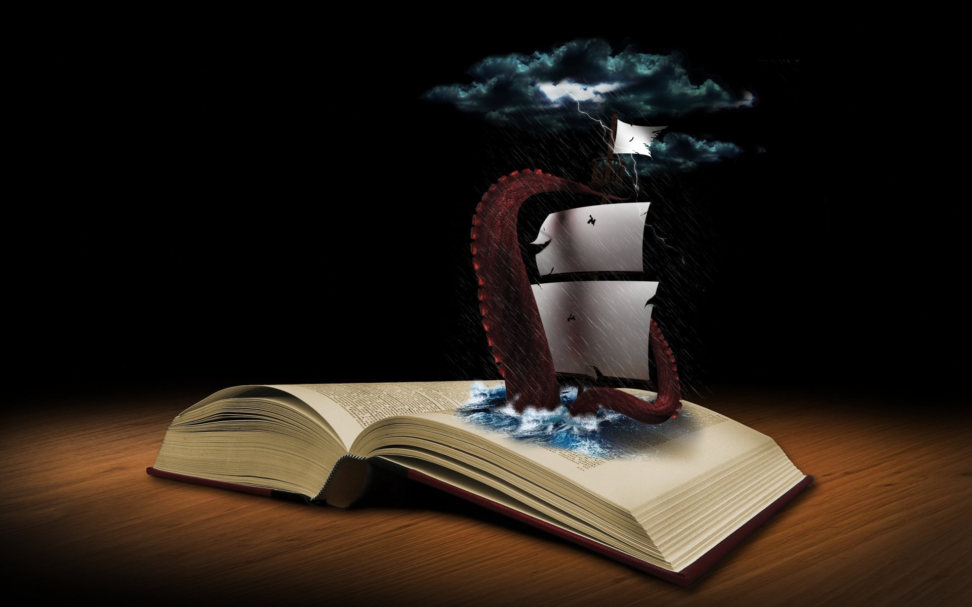 Epic Sea Monster Rises from Fantasy Book’s Ship – HD Wallpaper Adventure