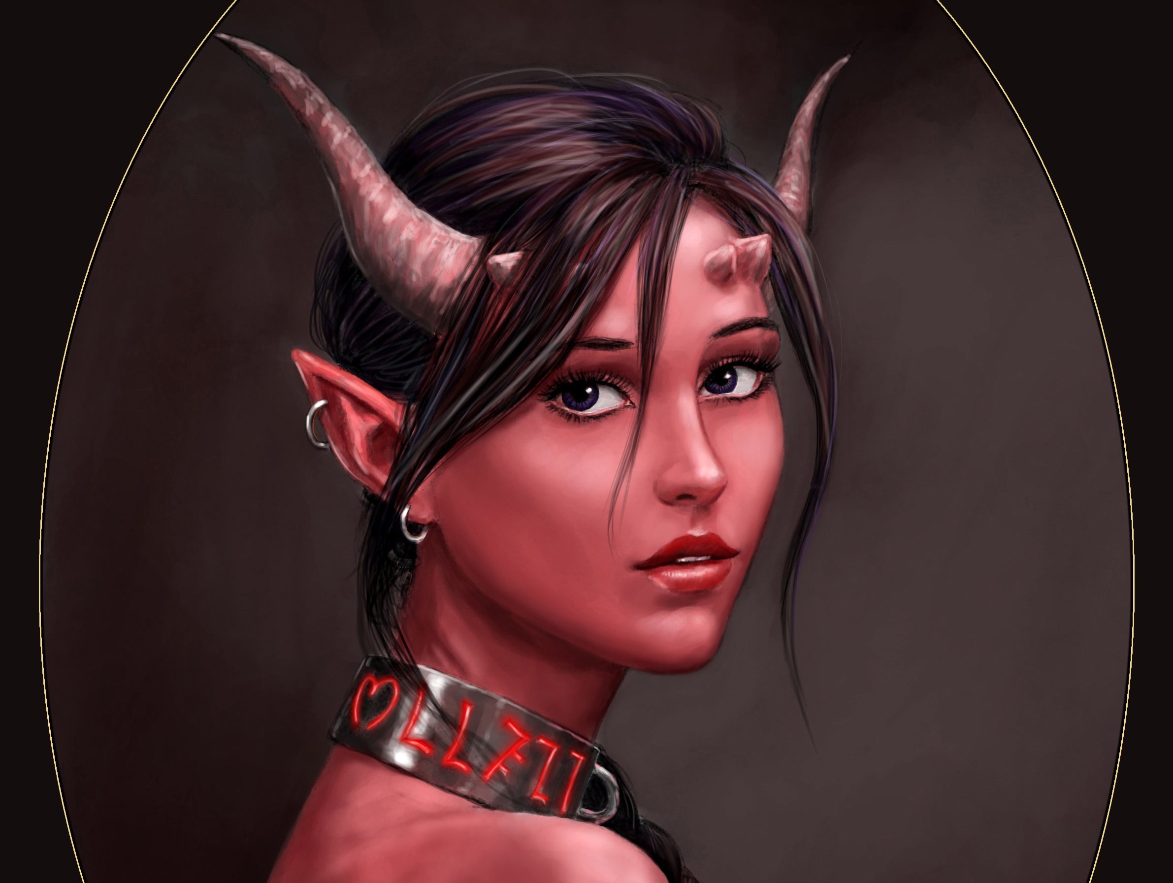 Download Purple Eyes Face Horns Pointed Ears Fantasy Demon HD Wallpaper ...