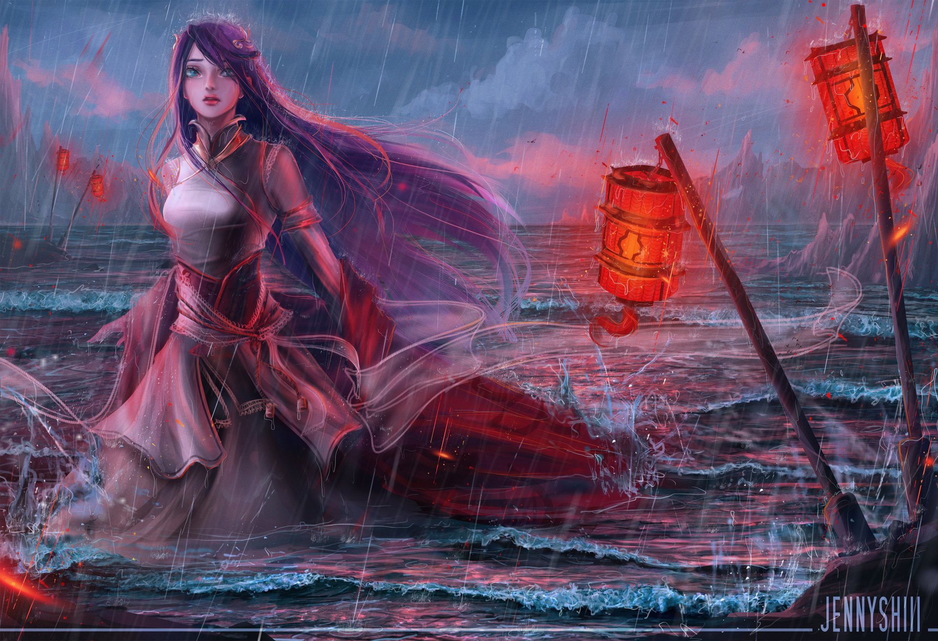 Ocean Lanterns: Anime HD Wallpaper by jennyshiii
