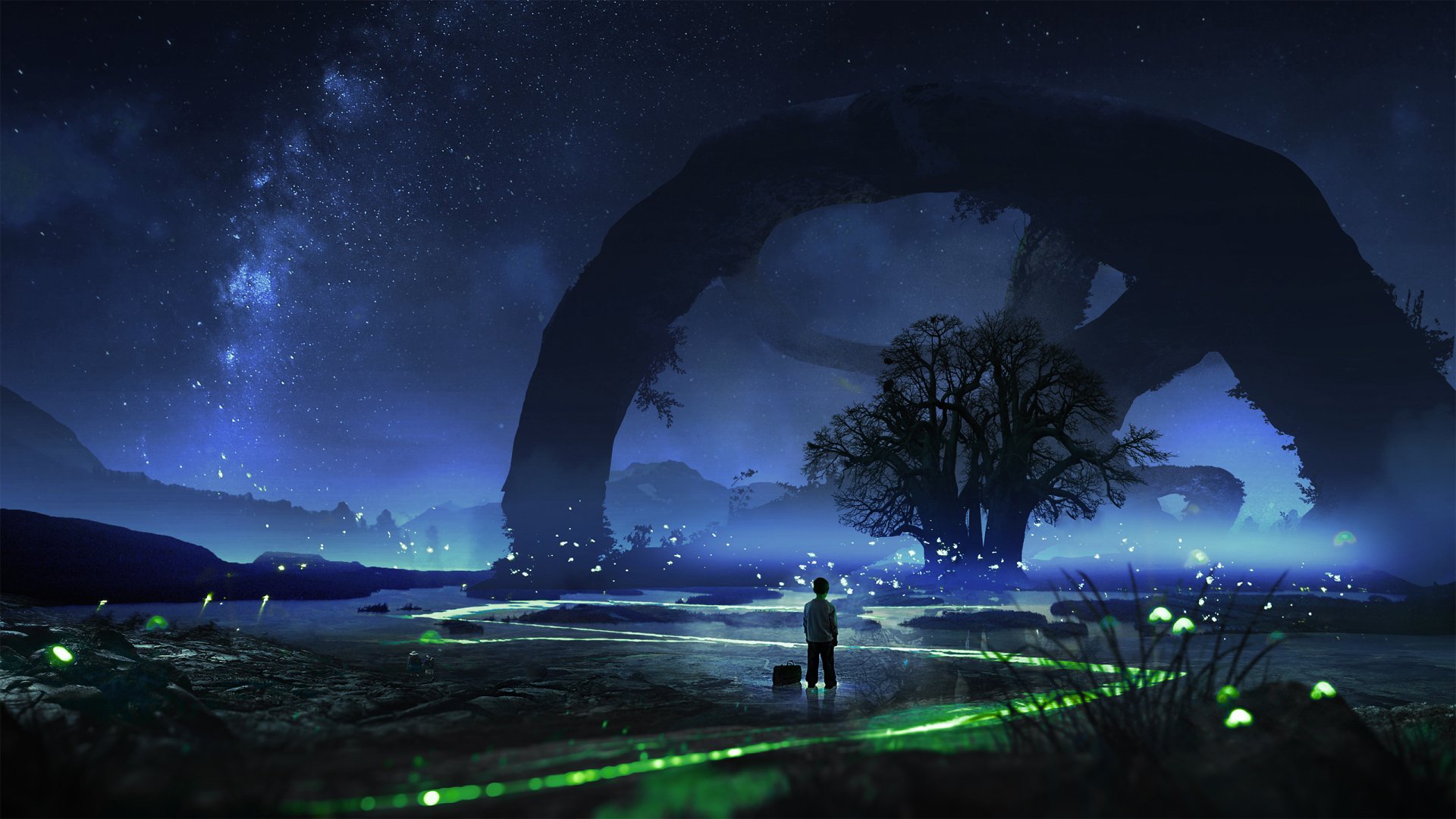 Download Star Landscape Tree Night Fantasy Child Fantasy Landscape HD ...